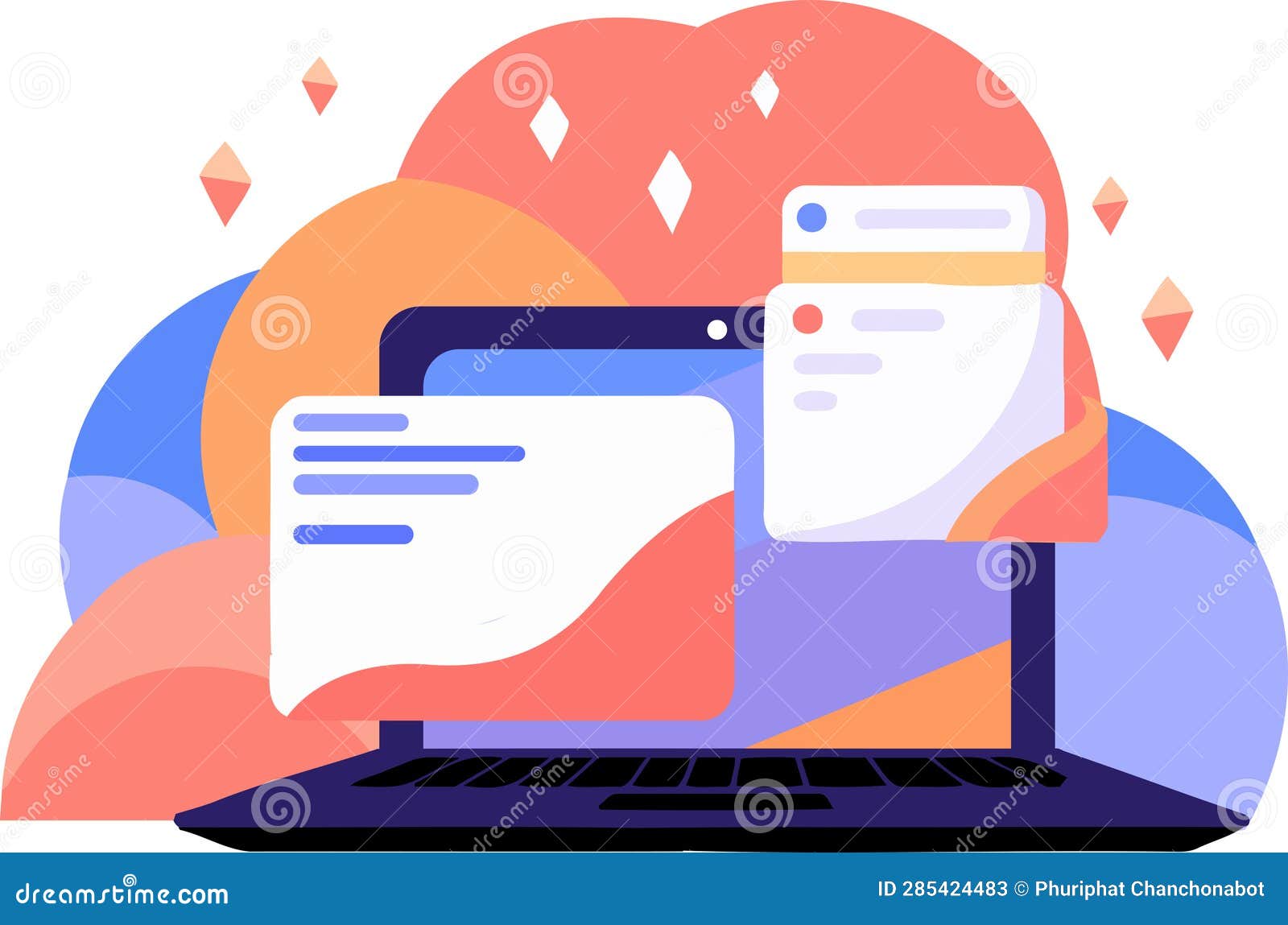 Hand Drawn Laptop with Email in Flat Style Stock Vector - Illustration ...