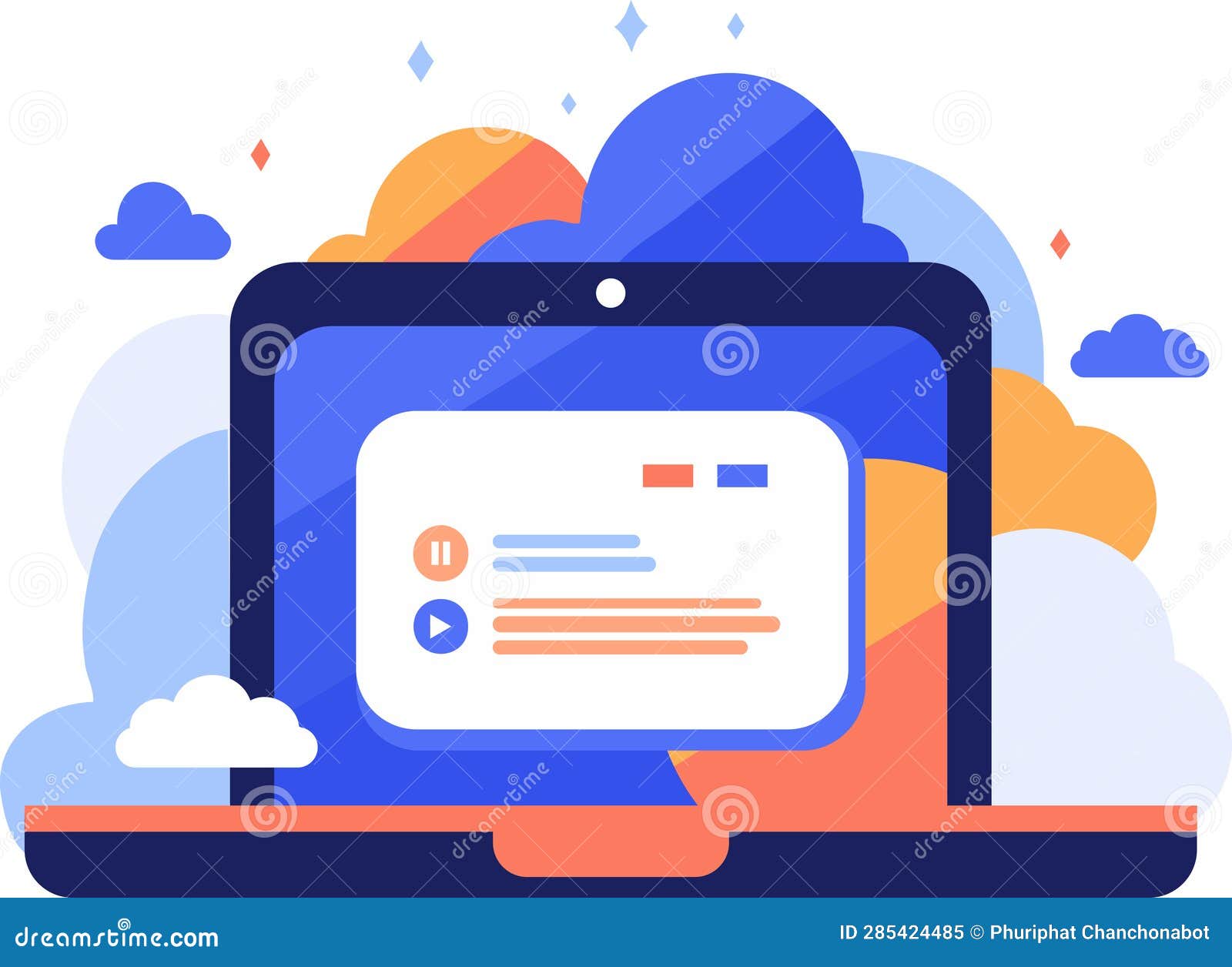 Hand Drawn Laptop with Email in Flat Style Stock Vector - Illustration ...