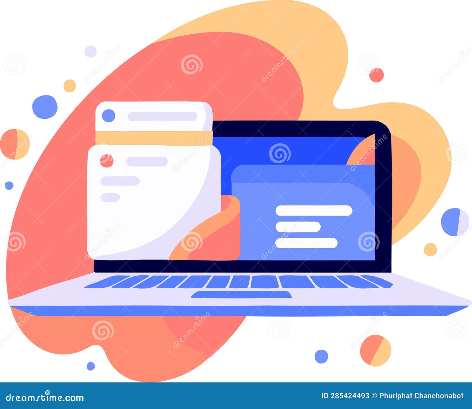 Hand Drawn Laptop with Email in Flat Style Stock Vector - Illustration ...