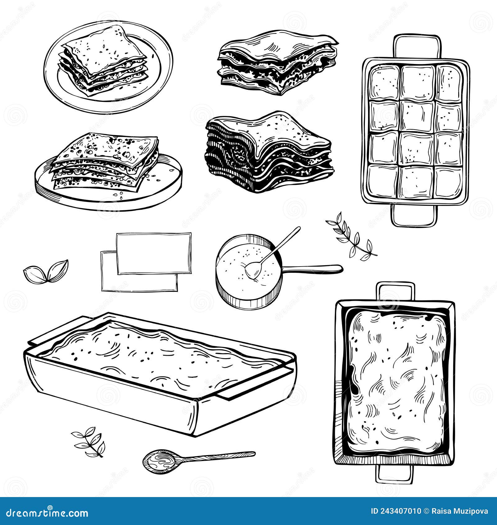 Lasagna Set. Sketch Illustration Stock Vector - Illustration of ...