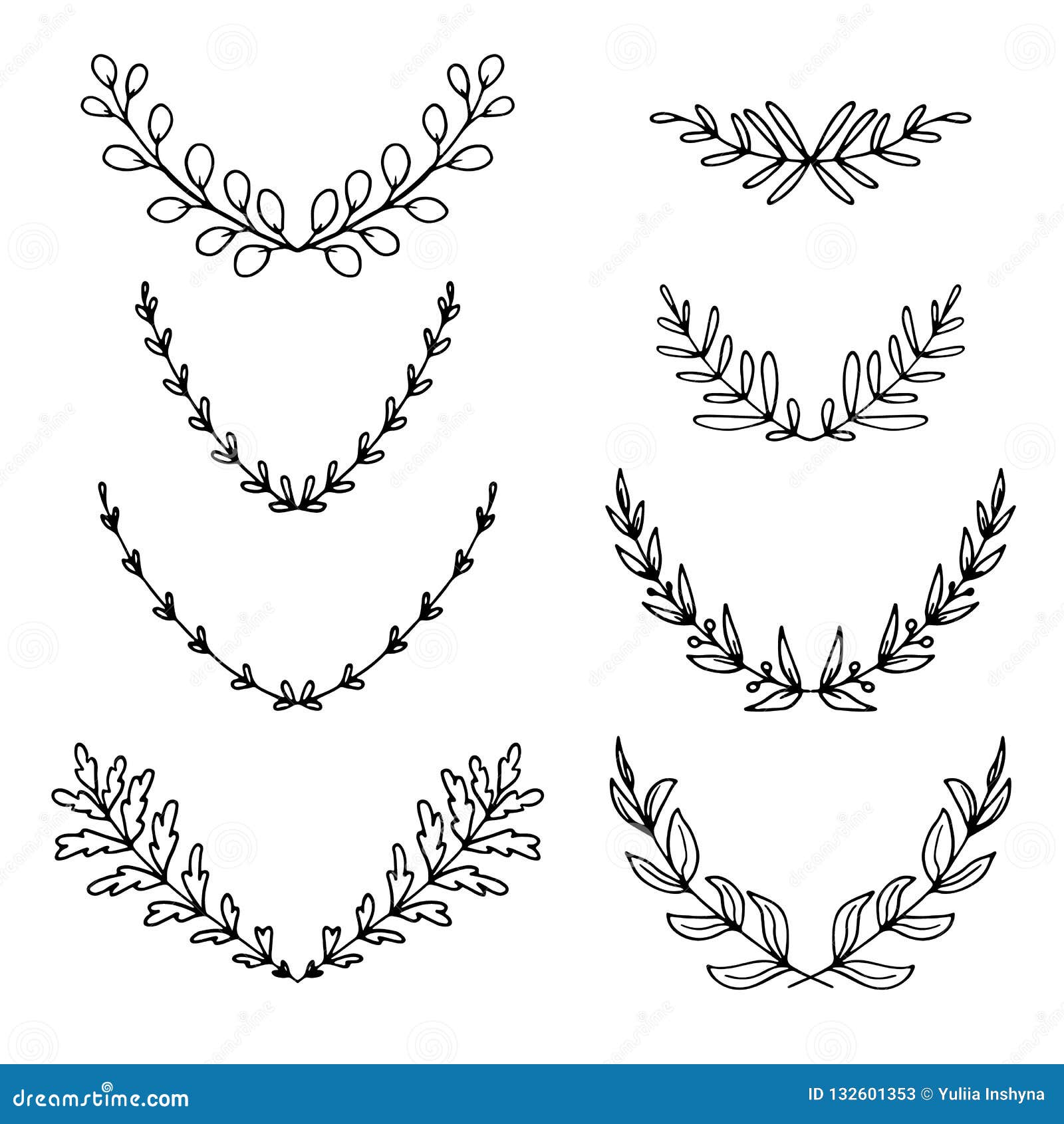Hand Drawn Laurel Wreaths Set Stock Vector - Illustration of design ...