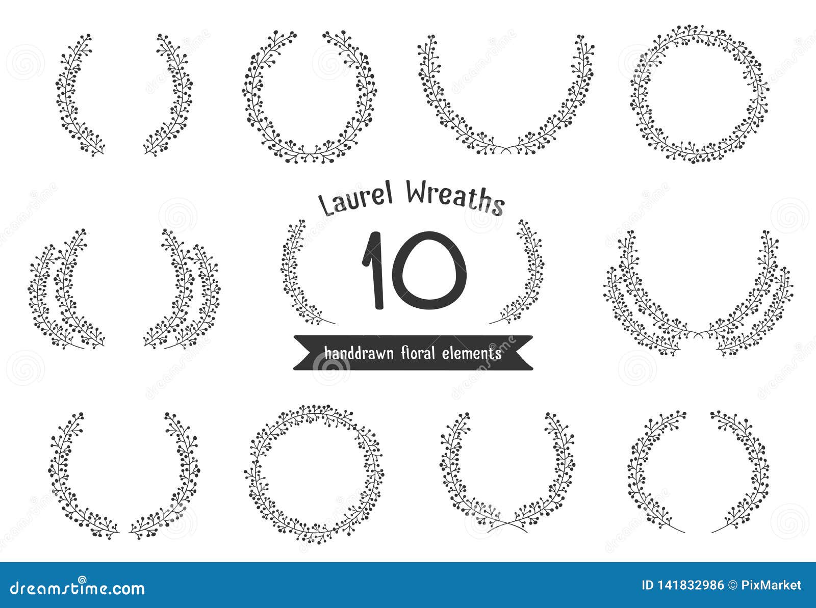 Hand Drawn Laurel Wreaths stock vector. Illustration of laurel - 141832986