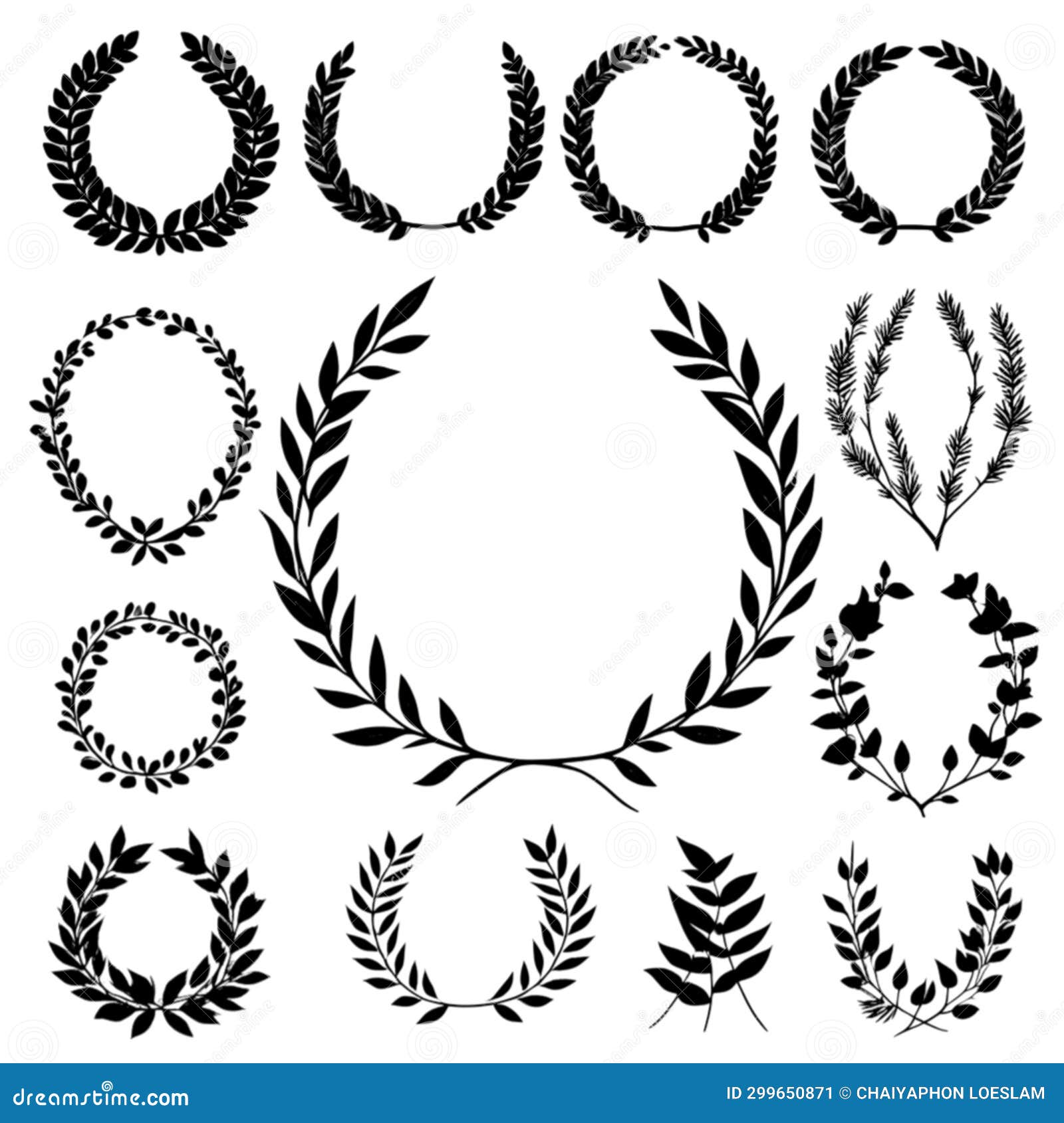 Hand Drawn Laurel Wreaths on White Background, Design Elements Stock ...