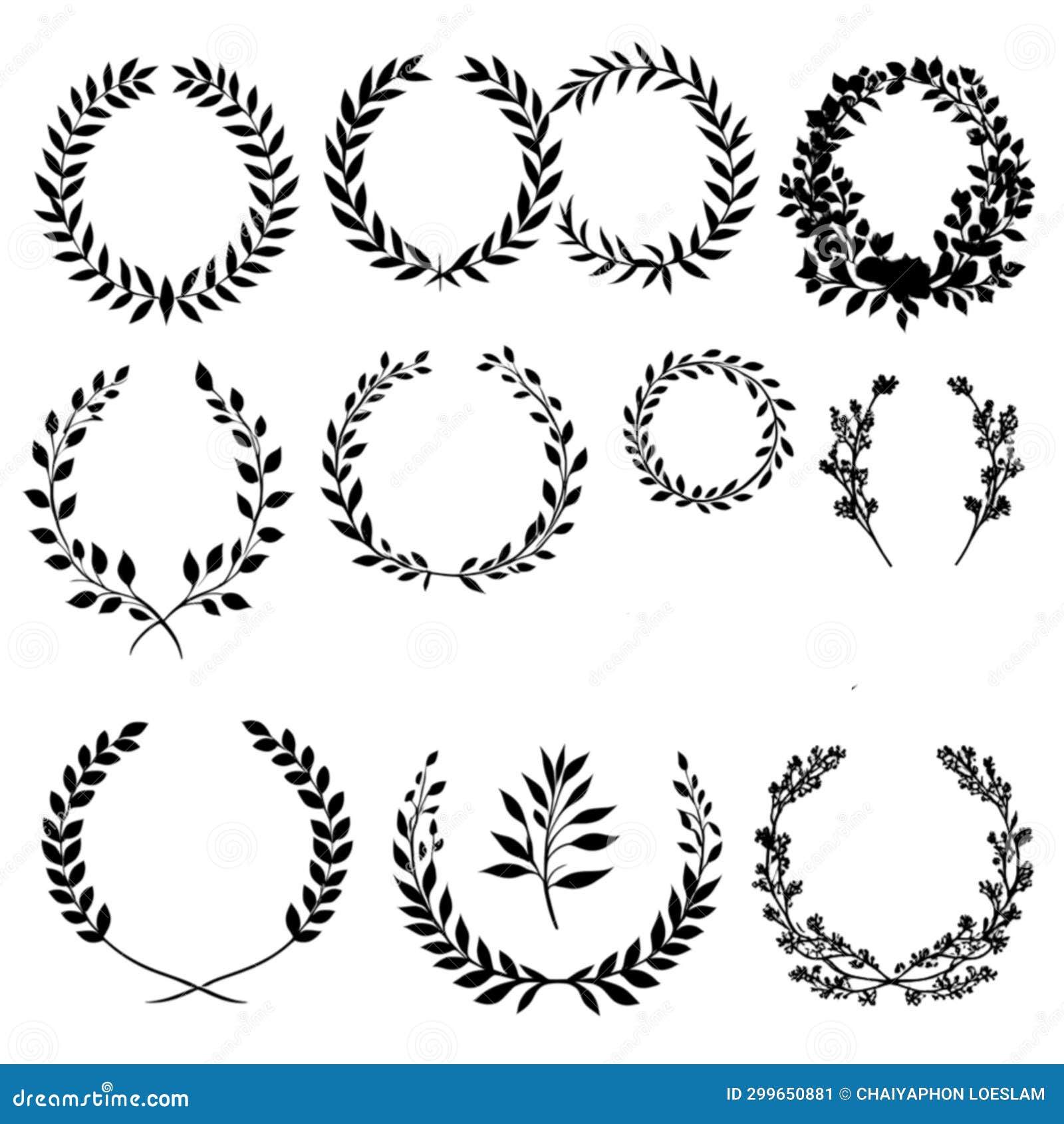 Hand Drawn Laurel Wreaths on White Background, Design Elements Stock ...