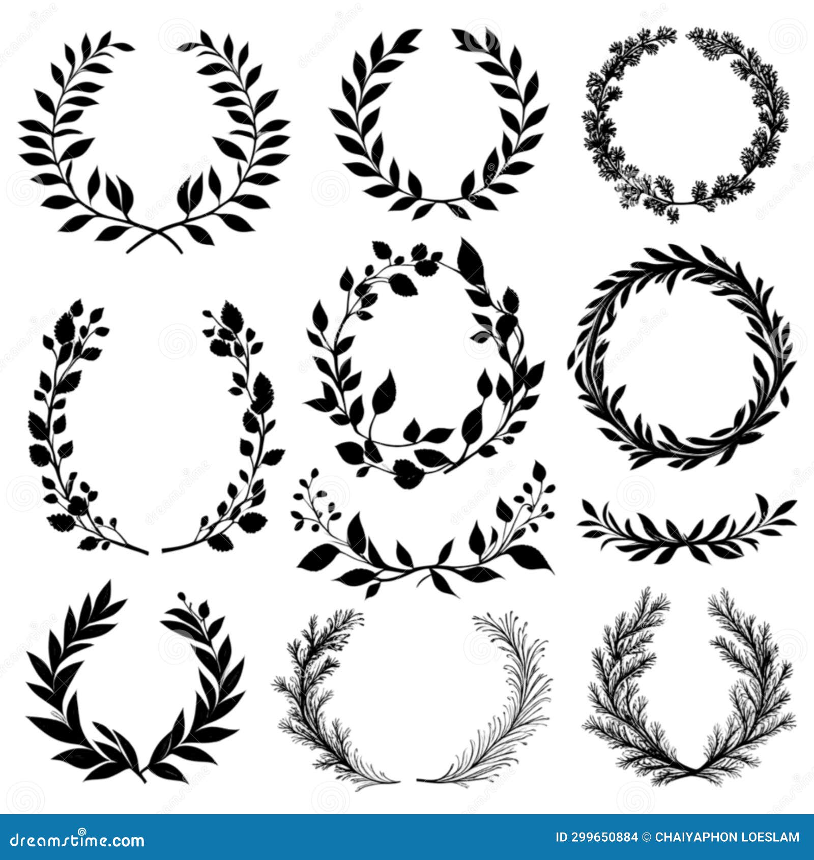 Hand Drawn Laurel Wreaths on White Background, Design Elements Stock ...