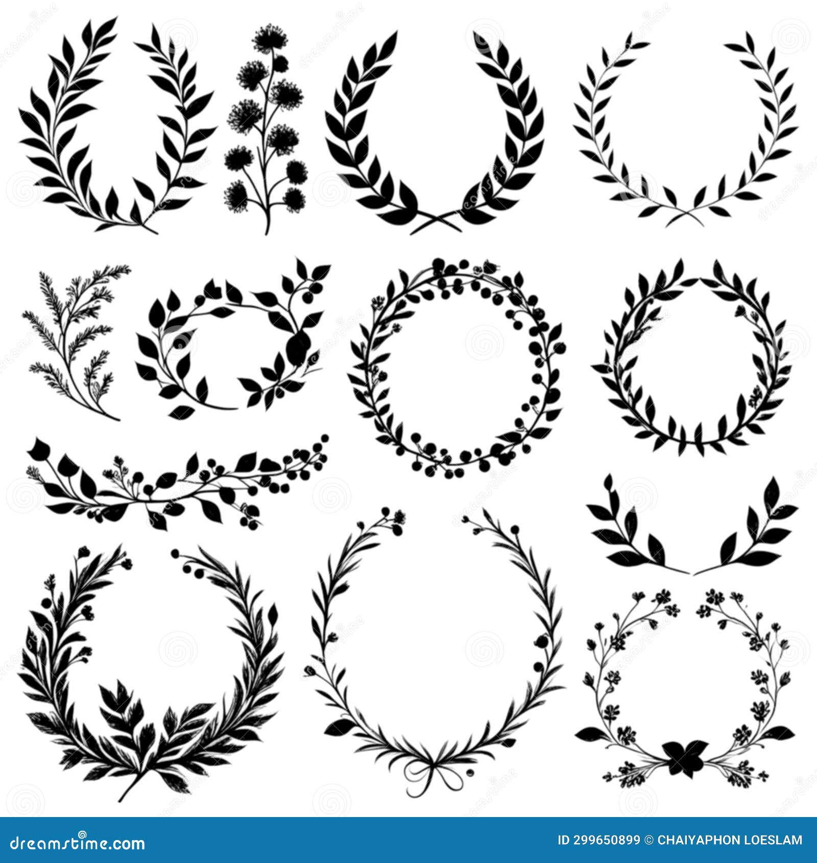 Hand Drawn Laurel Wreaths on White Background, Design Elements Stock ...