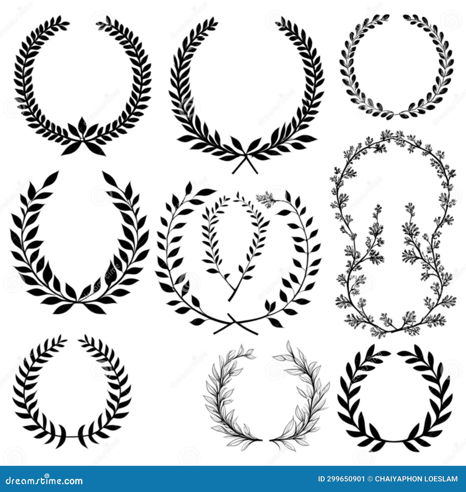 Hand Drawn Laurel Wreaths on White Background, Design Elements Stock ...