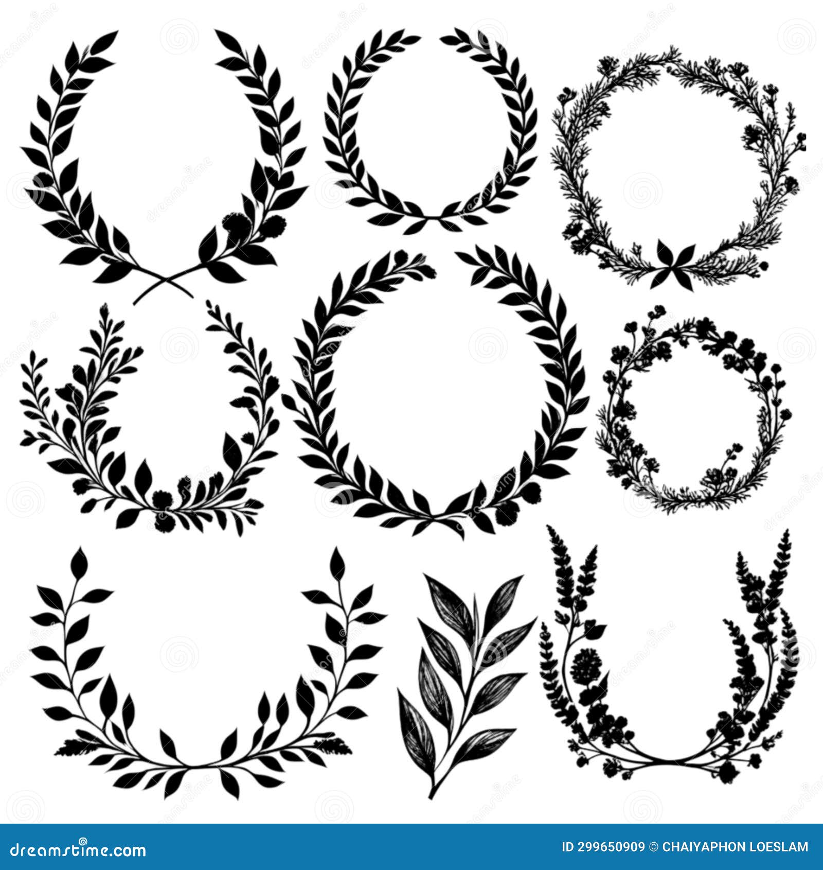 Hand Drawn Laurel Wreaths on White Background, Design Elements Stock ...
