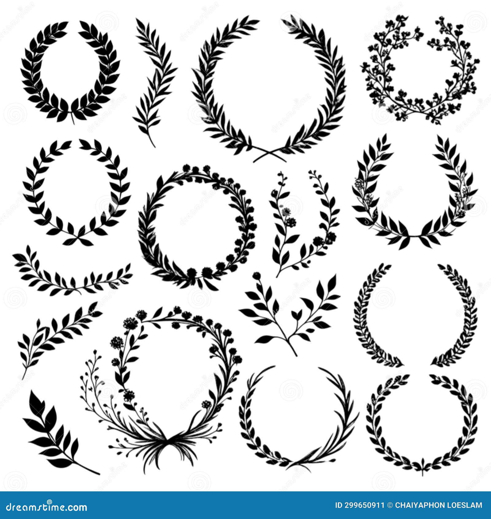 Hand Drawn Laurel Wreaths on White Background, Design Elements Stock ...