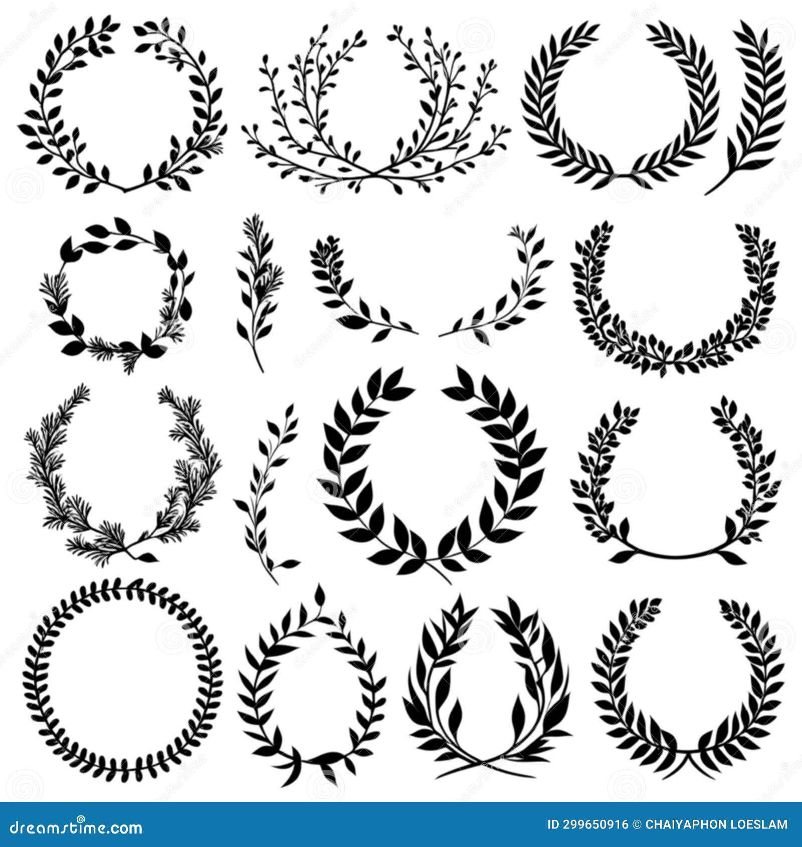 Hand Drawn Laurel Wreaths on White Background, Design Elements Stock ...