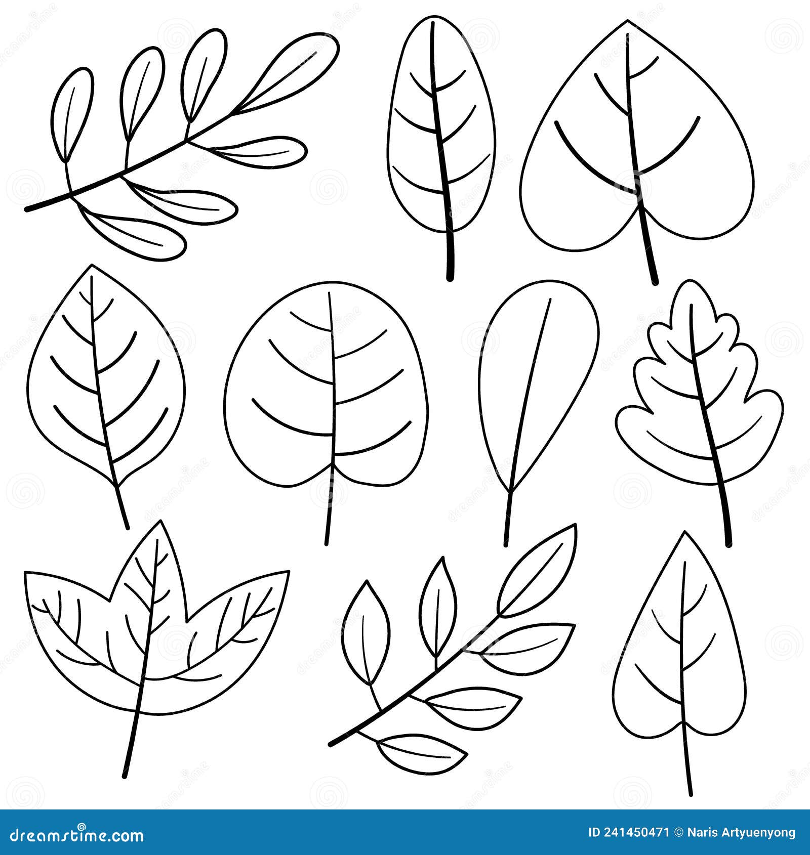 Hand Drawn Leaf Cartoon in Outline Style Stock Vector - Illustration of ...