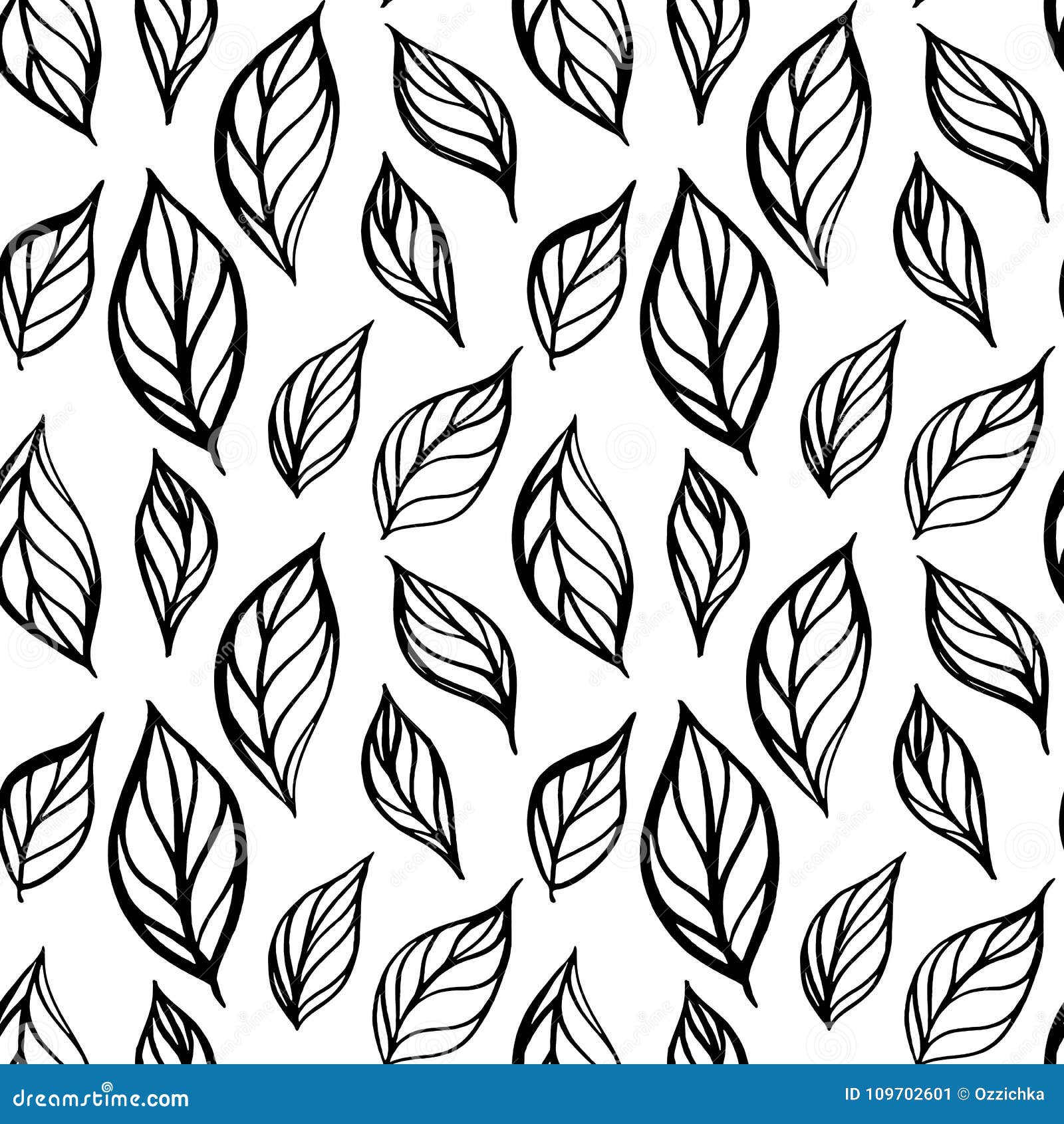 Hand Drawn Leaf Seamless Pattern. Tea Leaves Vector Illustration ...