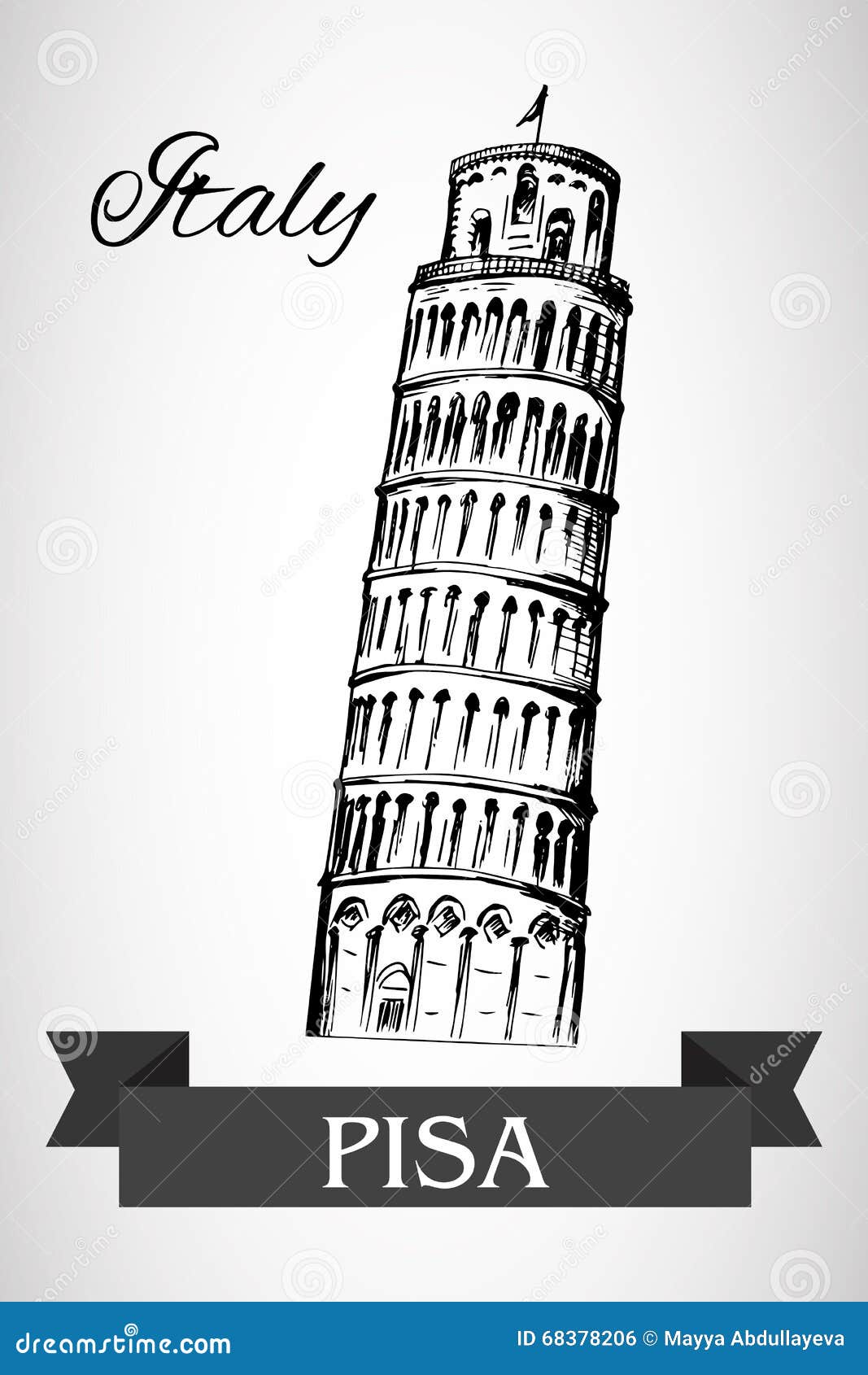 Hand Drawn Leaning Tower of Pisa Stock Vector - Illustration of journey ...