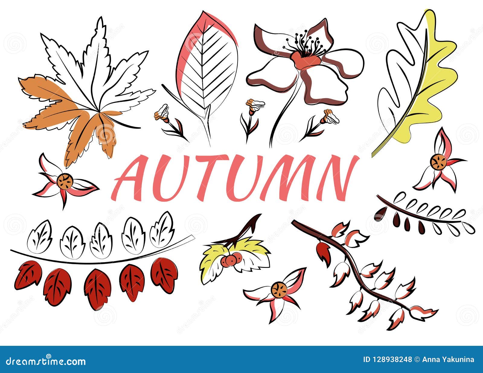 Vector Set Of Leaves In Doodle Style Hand Drawn Stock Vector