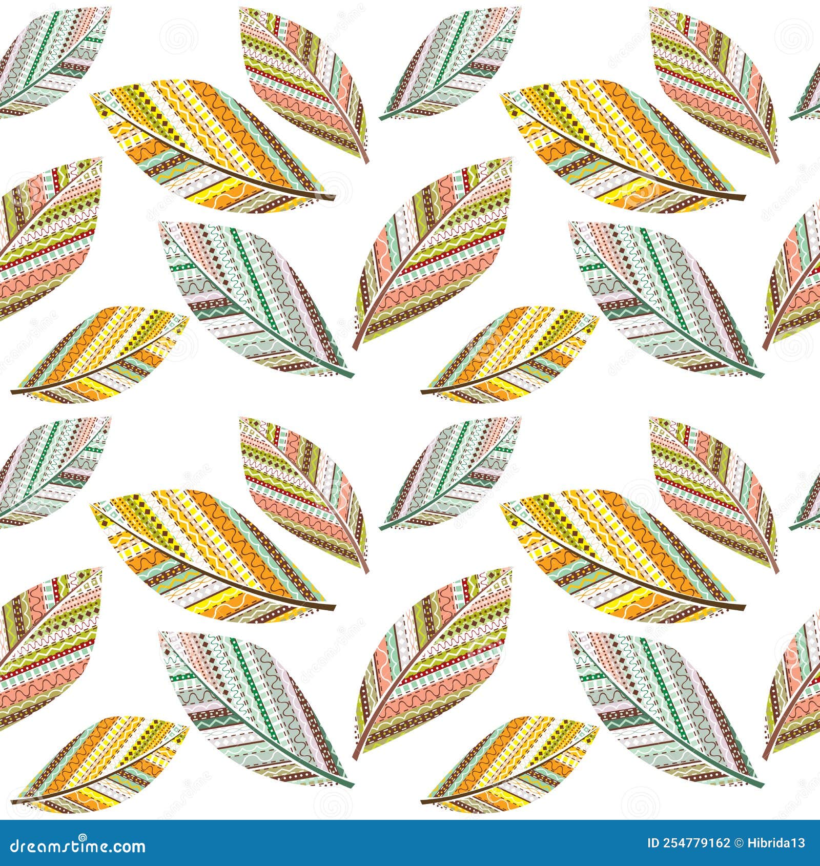 Hand-drawn Leaves with Dots and Striped Pattern Stock Vector ...