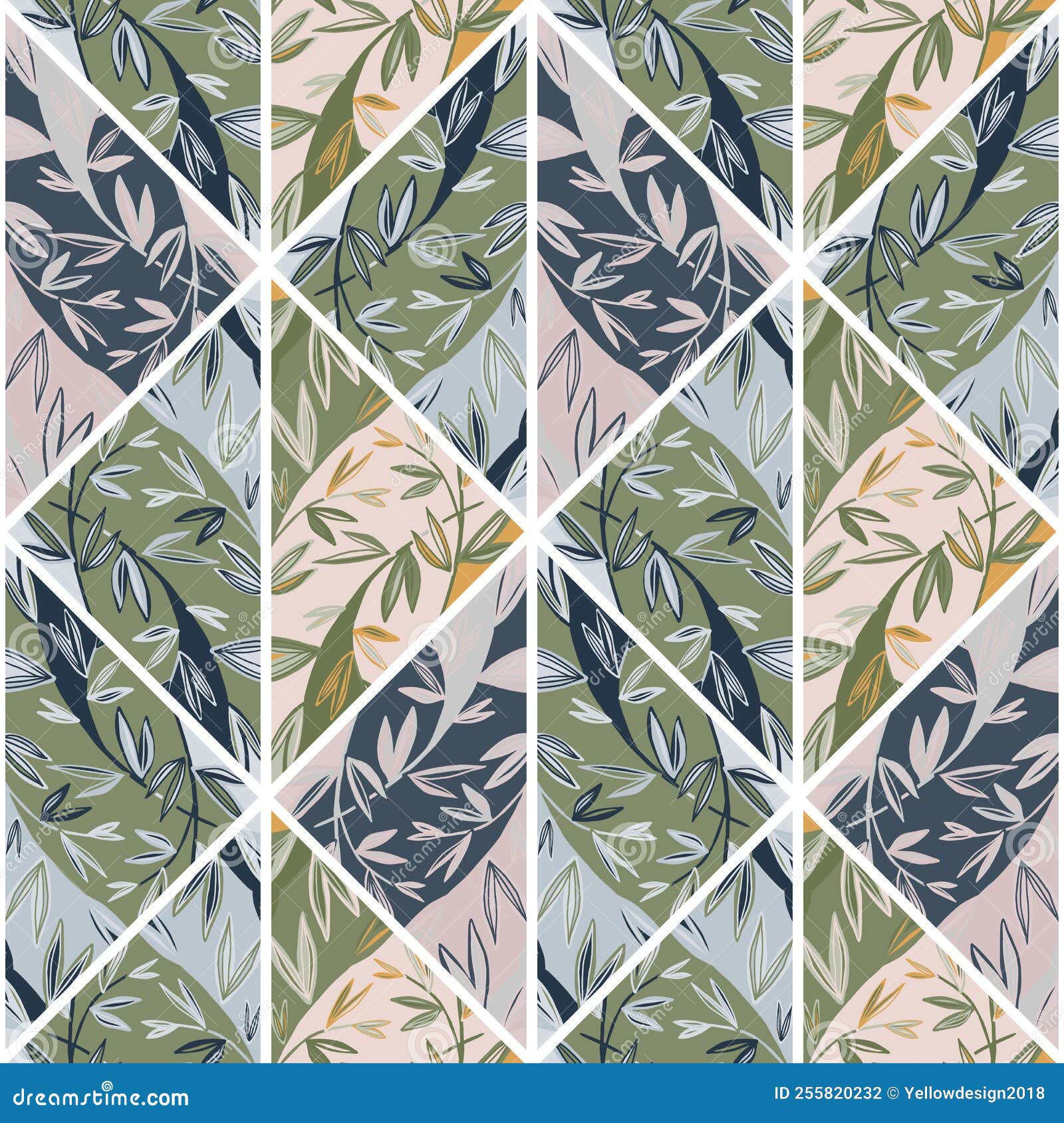 Hand Drawn Leaves Mosaic Seamless Pattern. Creative Botanical Foliage ...