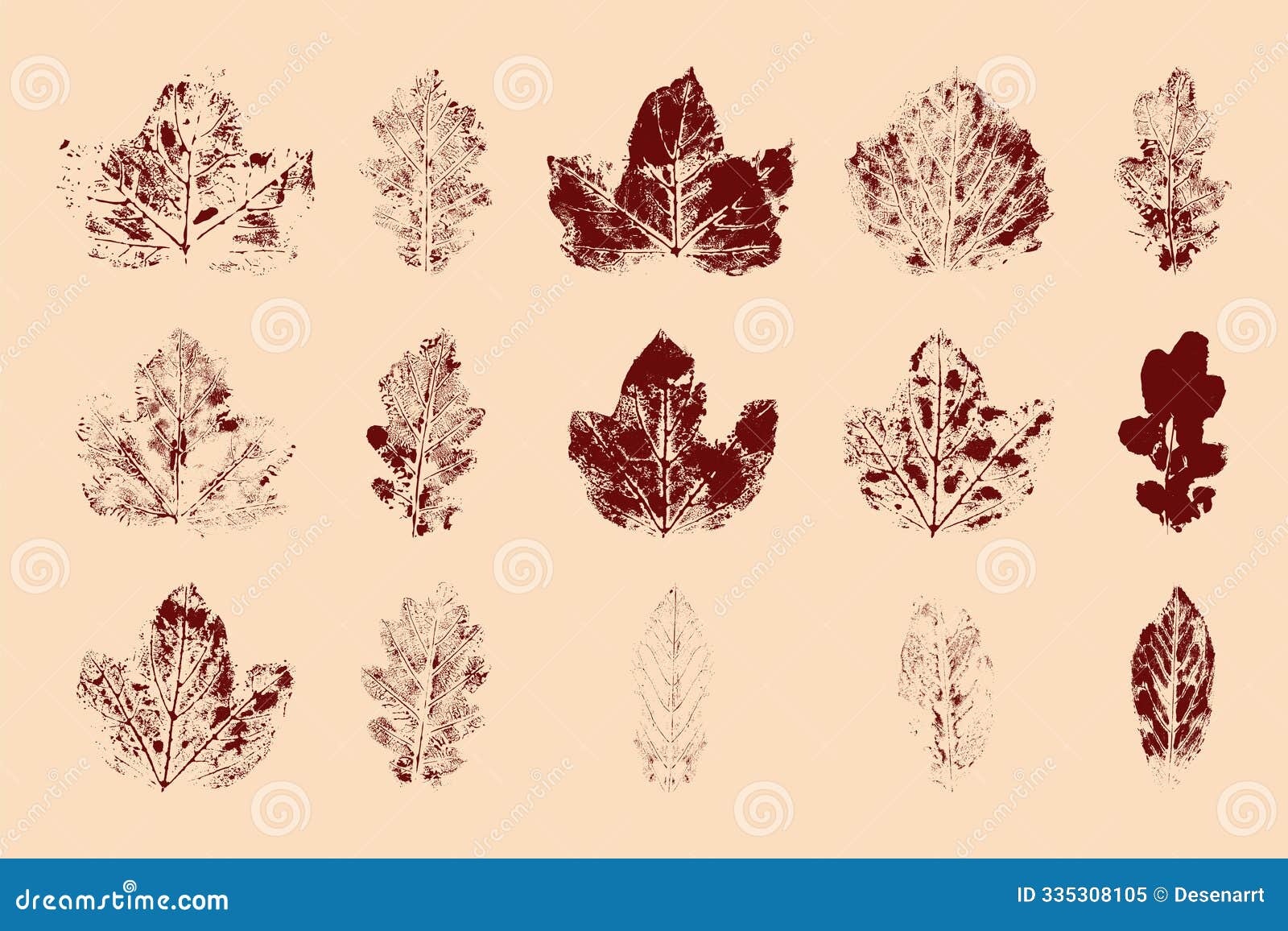Hand Drawn Leaves Stamps, Fall Collection of Imprint Leaves. Stock ...