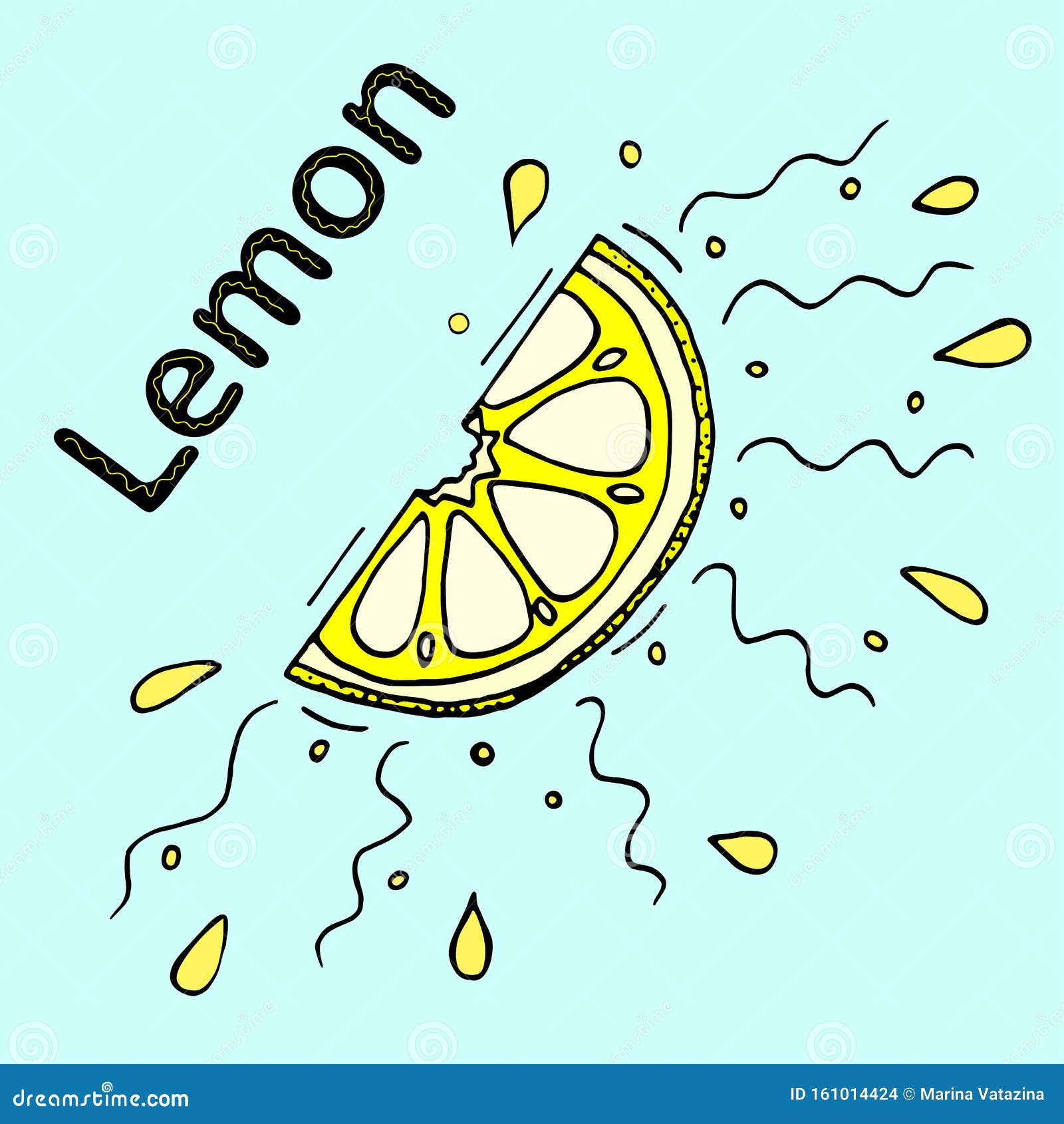 Hand Drawn Lemon, Lemon Slice, Handwritten Lettering Stock Illustration ...