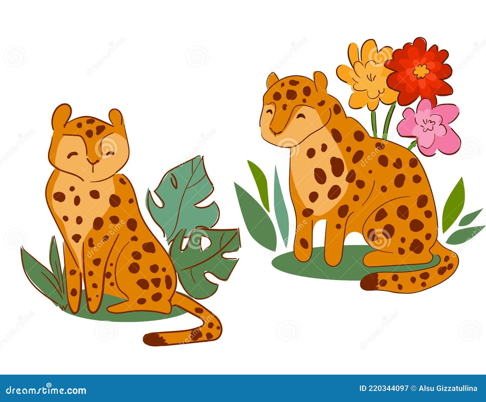 Hand Drawn Leopard Print Tropical Vector Illustration Stock Vector ...
