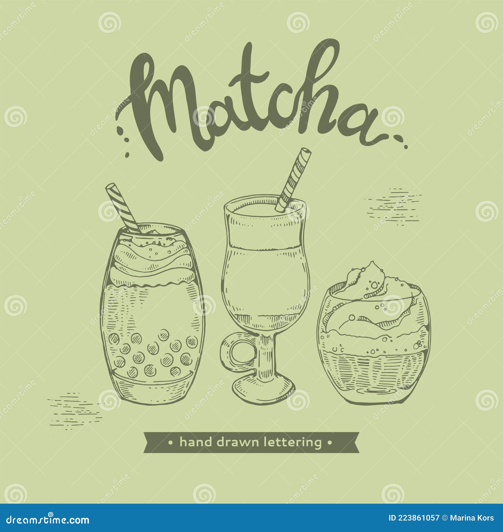 Hand-drawn Letering Different Matcha Drinks and Desserts. Stock Vector ...
