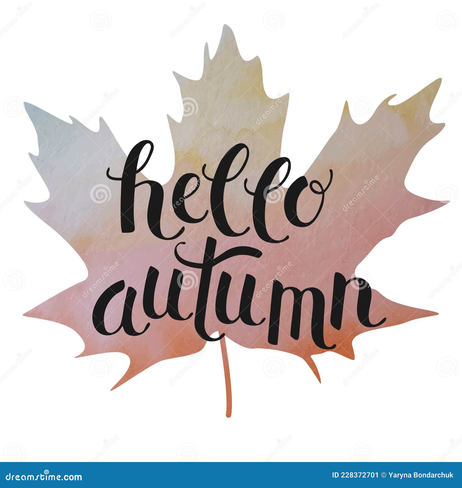 Hand Drawn Lettering Hello Autumn on Maple Leaf. Stock Vector ...