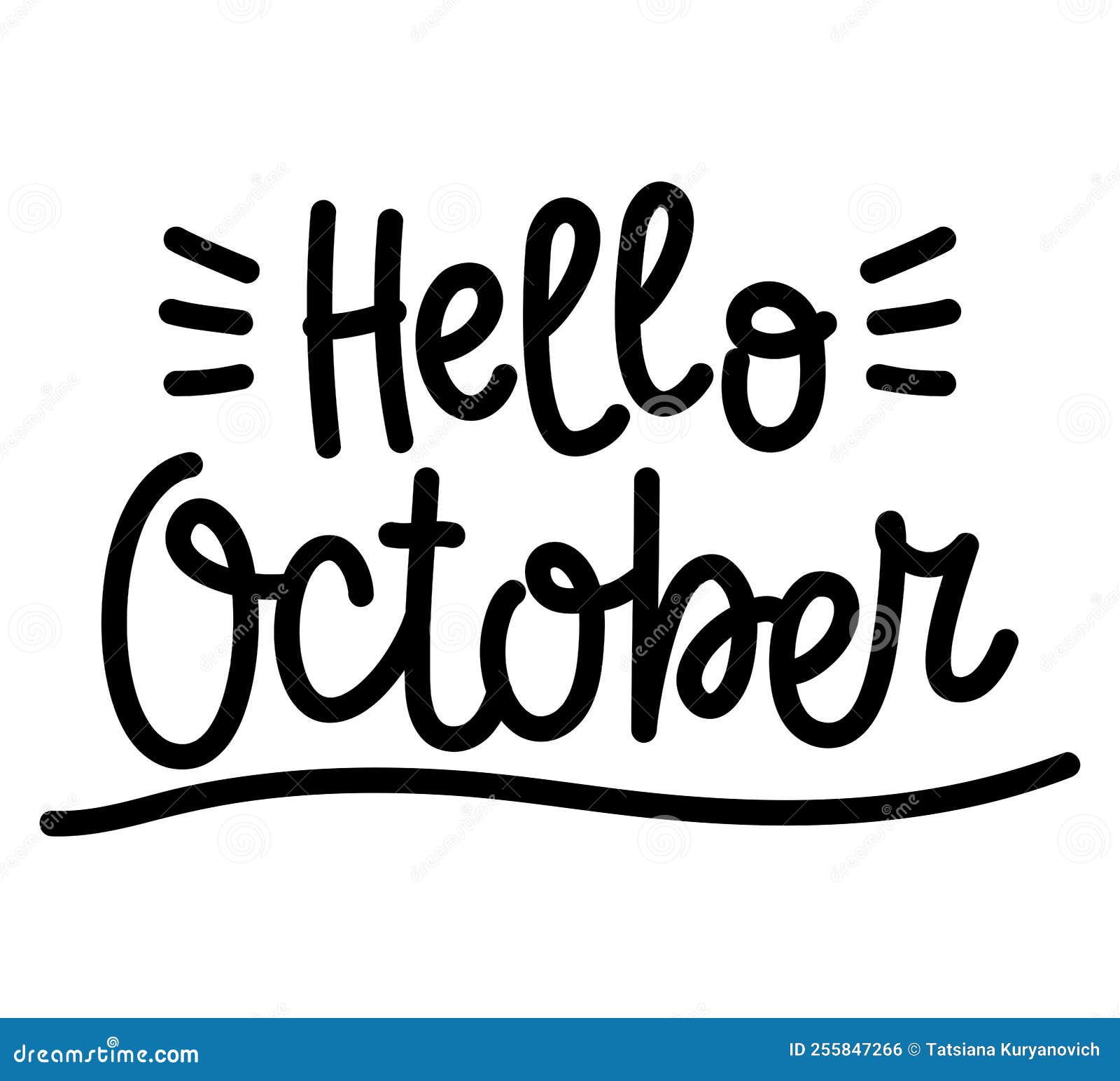 Hand Drawn Lettering Hello October on White Background, Vector ...