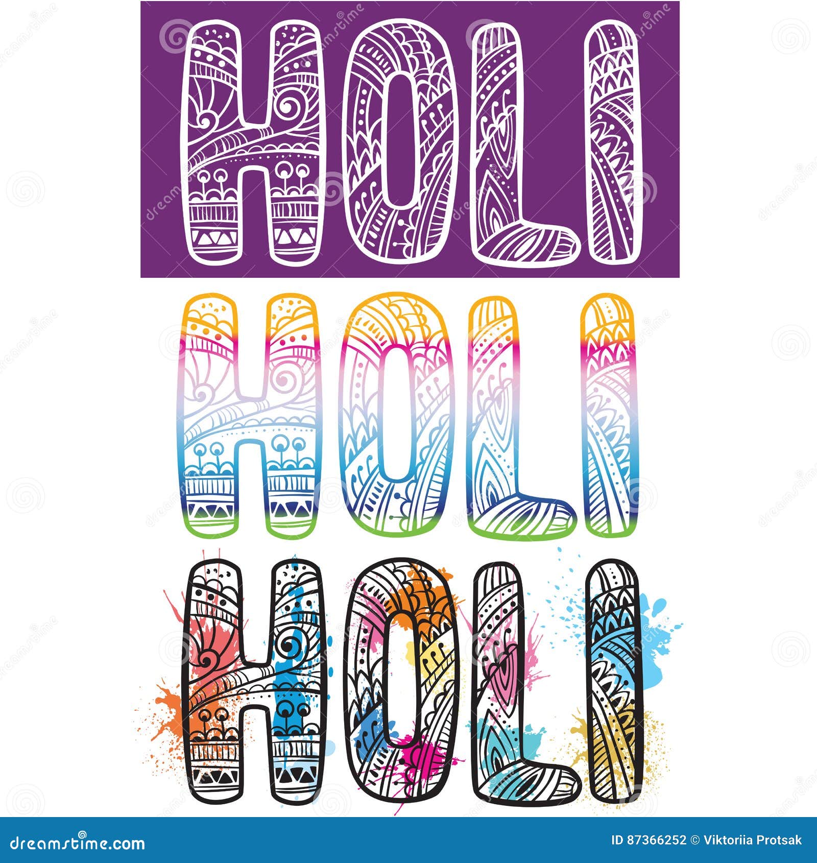 Hand drawn lettering Holi stock vector. Illustration of holi - 87366252