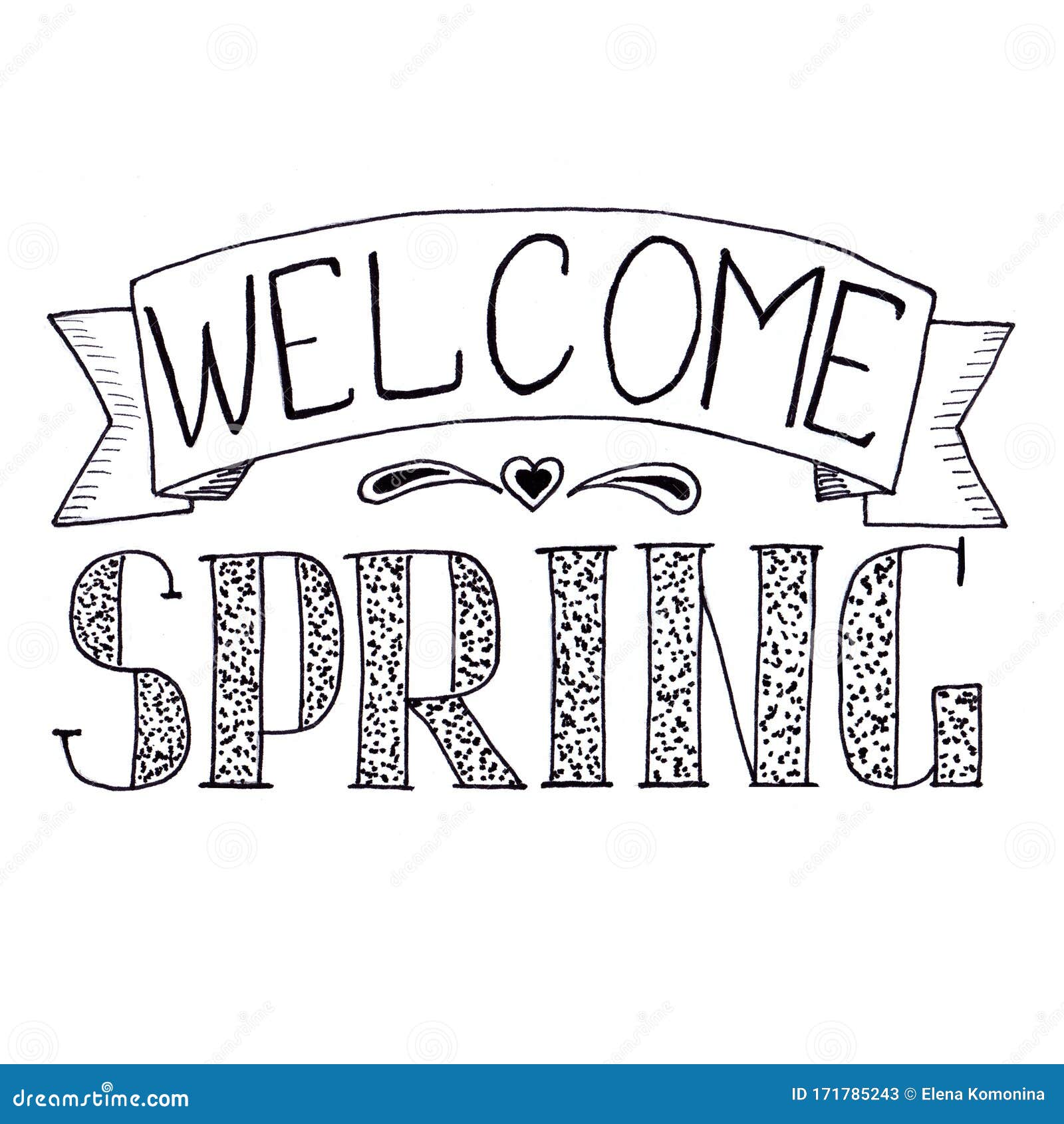 Hand Drawn Lettering WELCOME SPRING with Decorative Elements. Stock ...