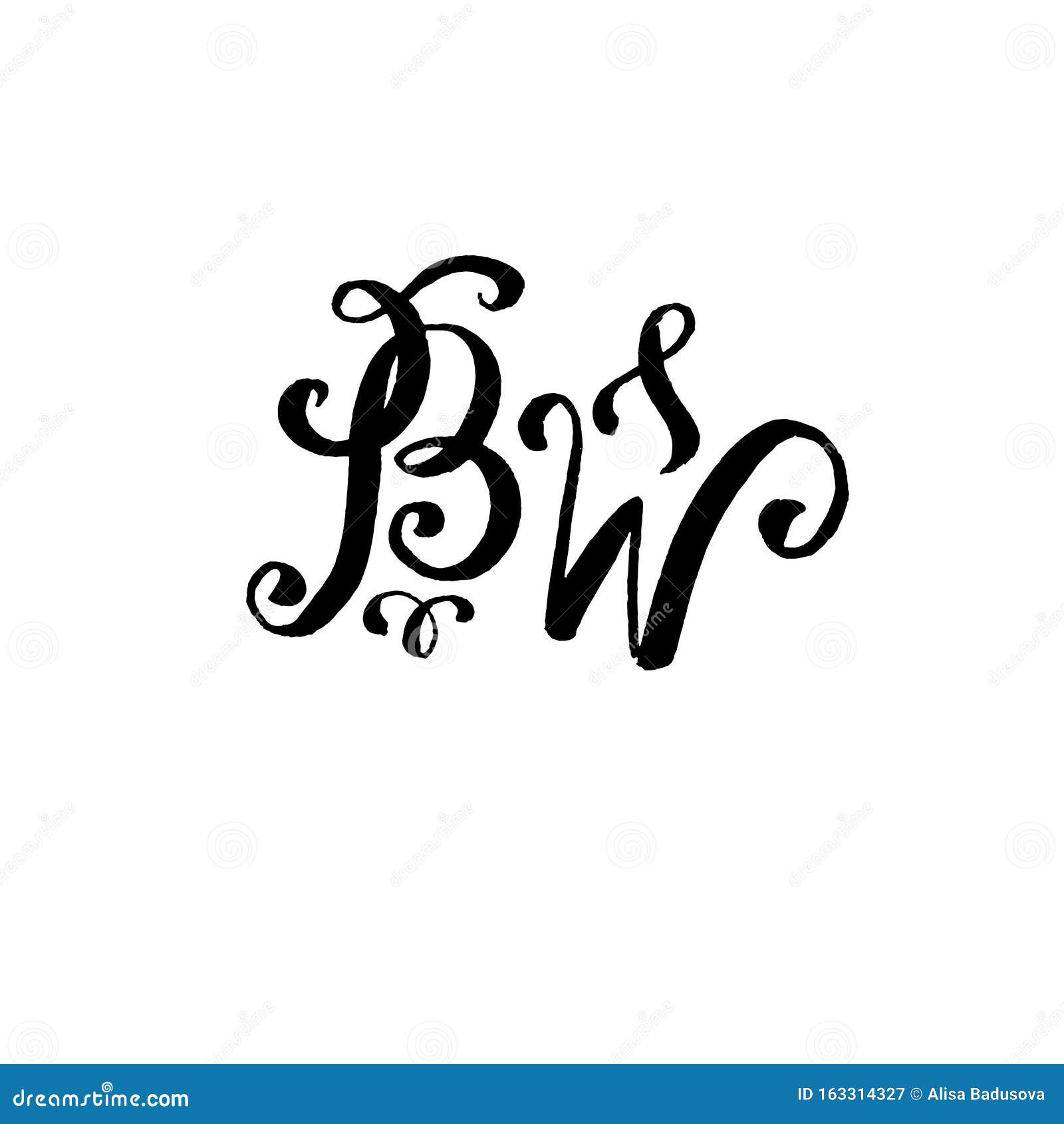 Hand Drawn Letters B and W for Wedding Logo Monogram Design on White ...