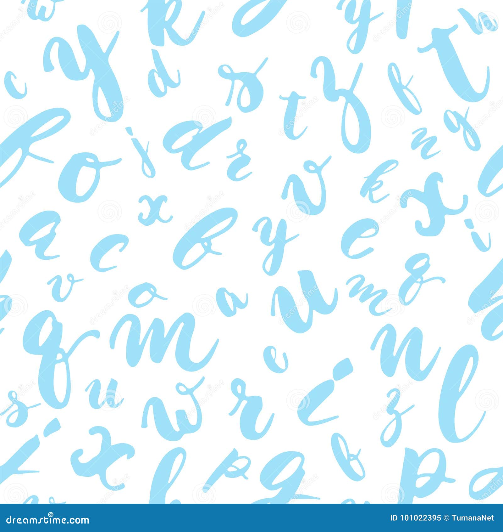Hand Drawn Light Blue Alphabet Letters Seamless Pattern. Ink Sketch ...