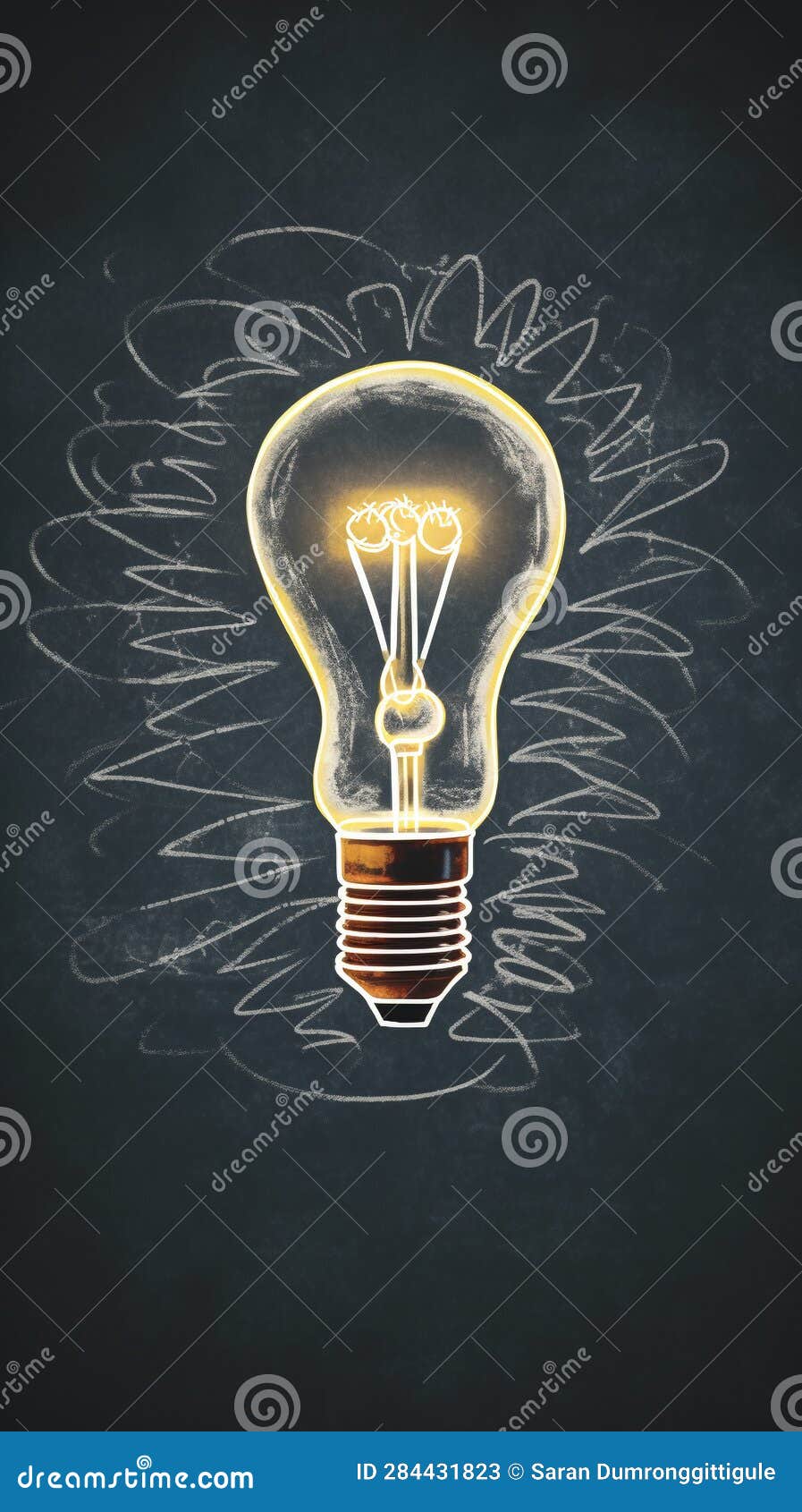 Hand-drawn Light Bulb on Chalkboard Symbolizing Creativity Stock ...