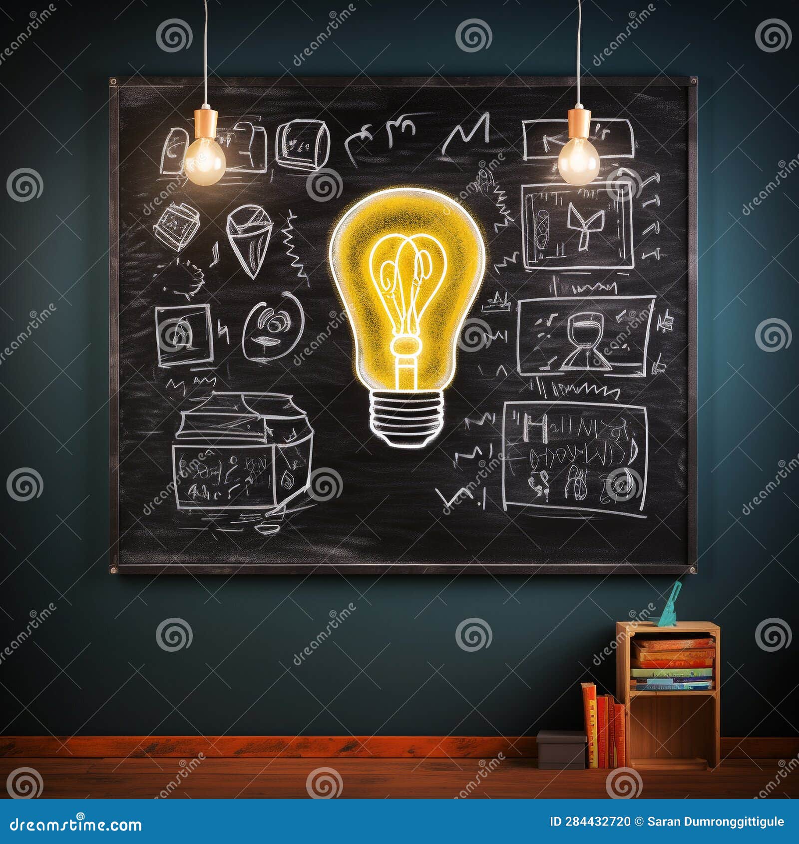 Hand-drawn Light Bulb on Chalkboard Symbolizing Creativity Stock ...
