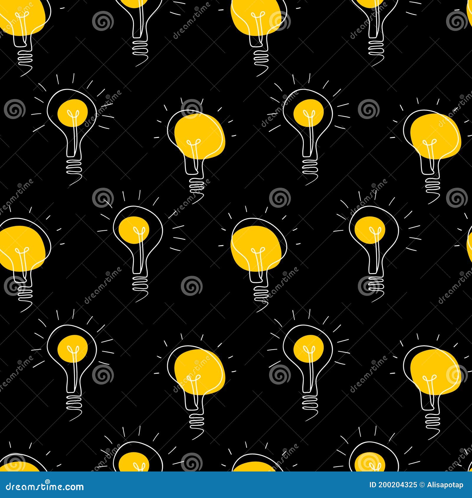 Hand Drawn Light Bulb Seamless Pattern Stock Vector - Illustration of ...