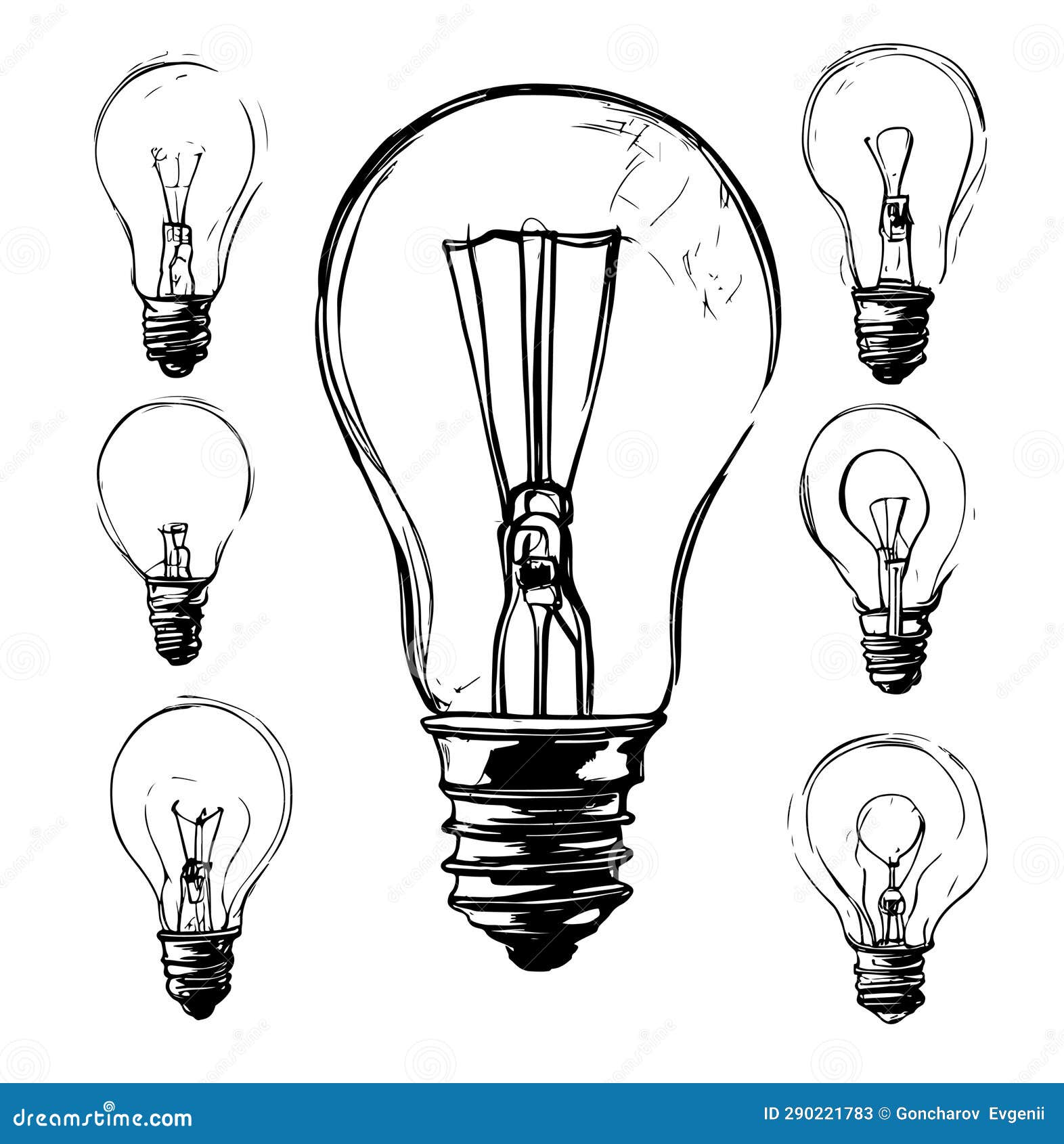 Hand Drawn Light Bulb. Vector Illustration. Vector Light Bulb Icon with ...
