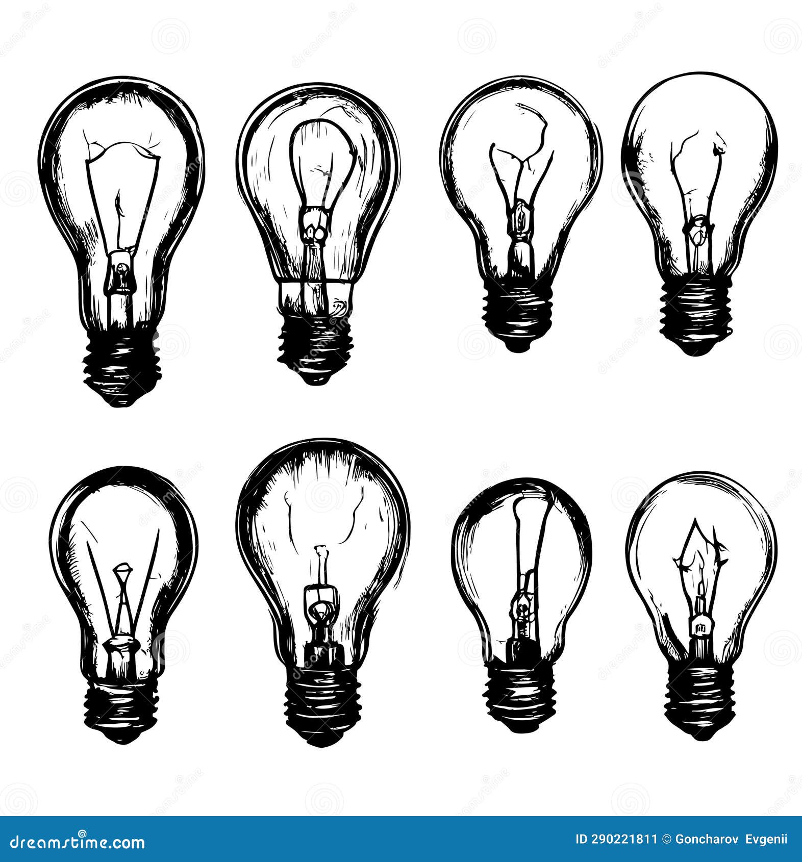 Hand Drawn Light Bulb. Vector Illustration. Vector Light Bulb Icon with ...