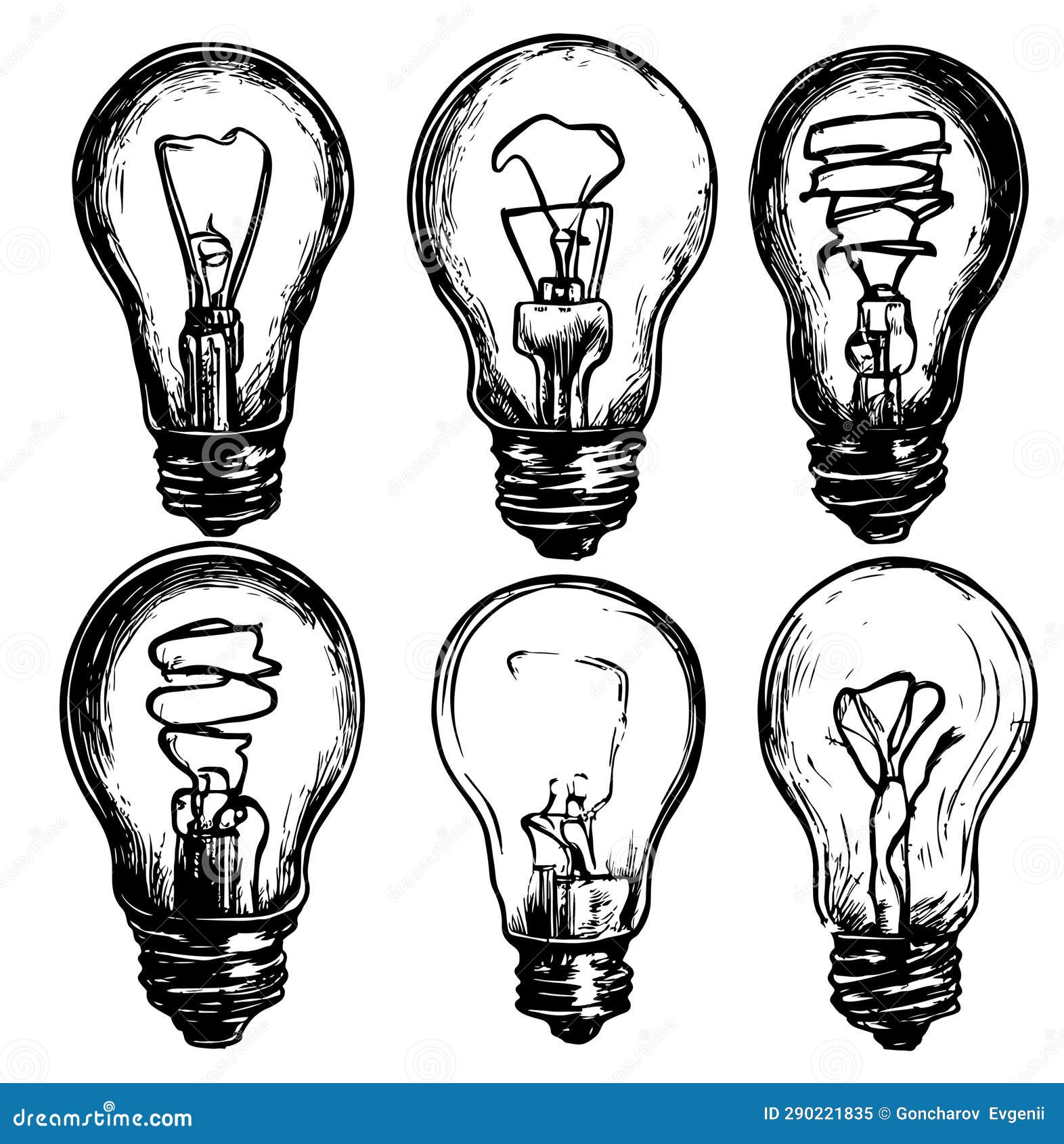 Hand Drawn Light Bulb. Vector Illustration. Vector Light Bulb Icon with ...