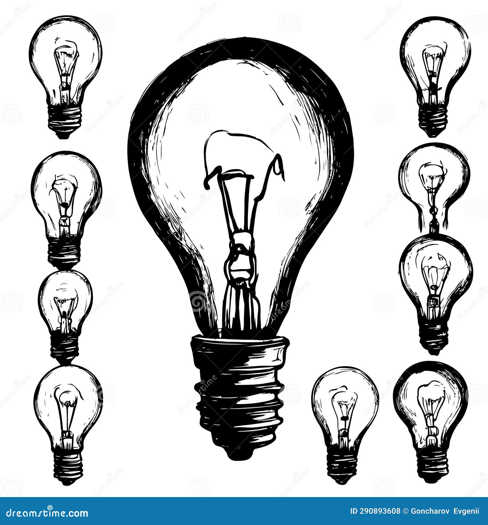 Hand Drawn Light Bulb. Vector Illustration. Vector Light Bulb Icon with ...