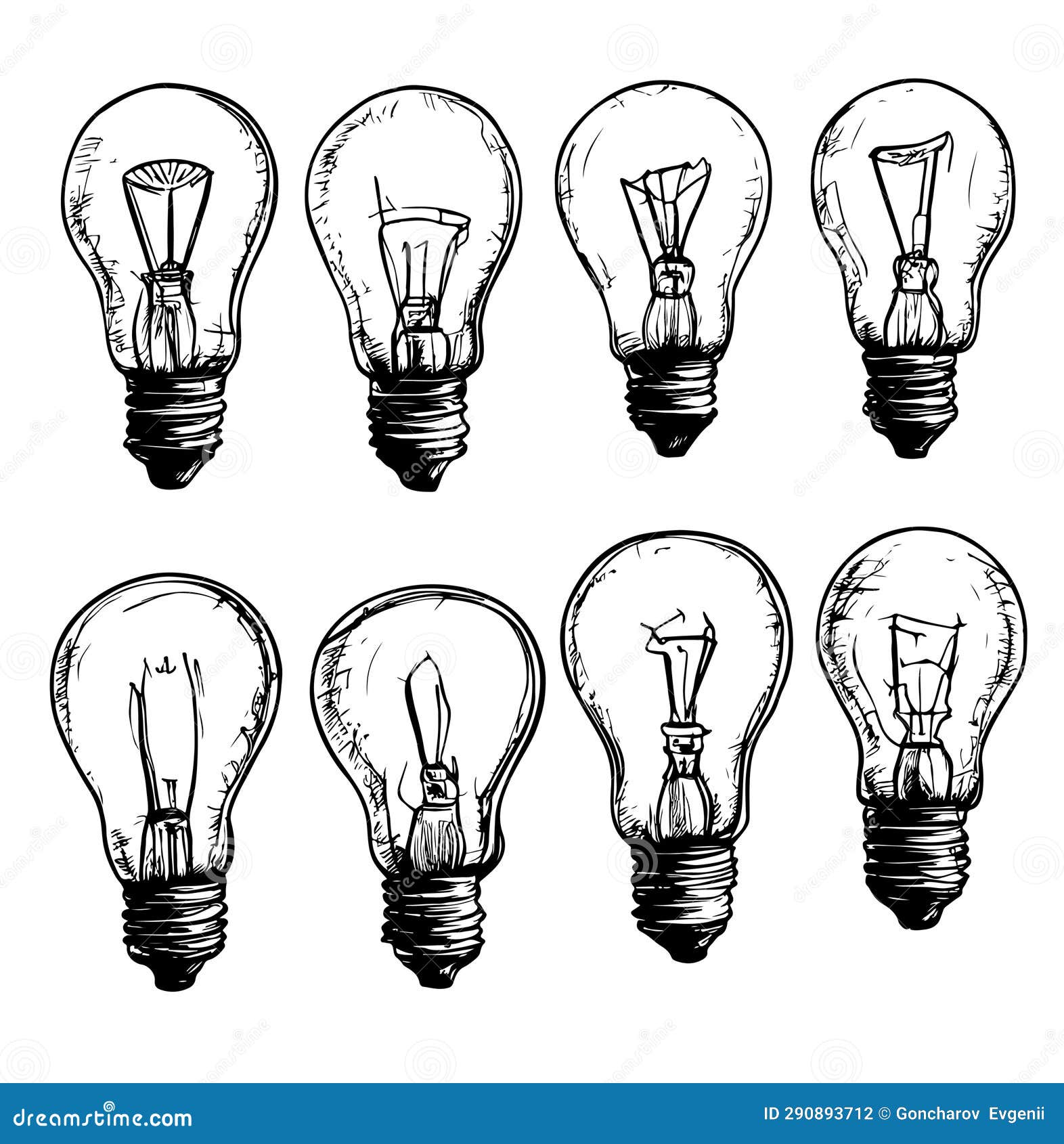 Hand Drawn Light Bulb. Vector Illustration. Vector Light Bulb Icon with ...