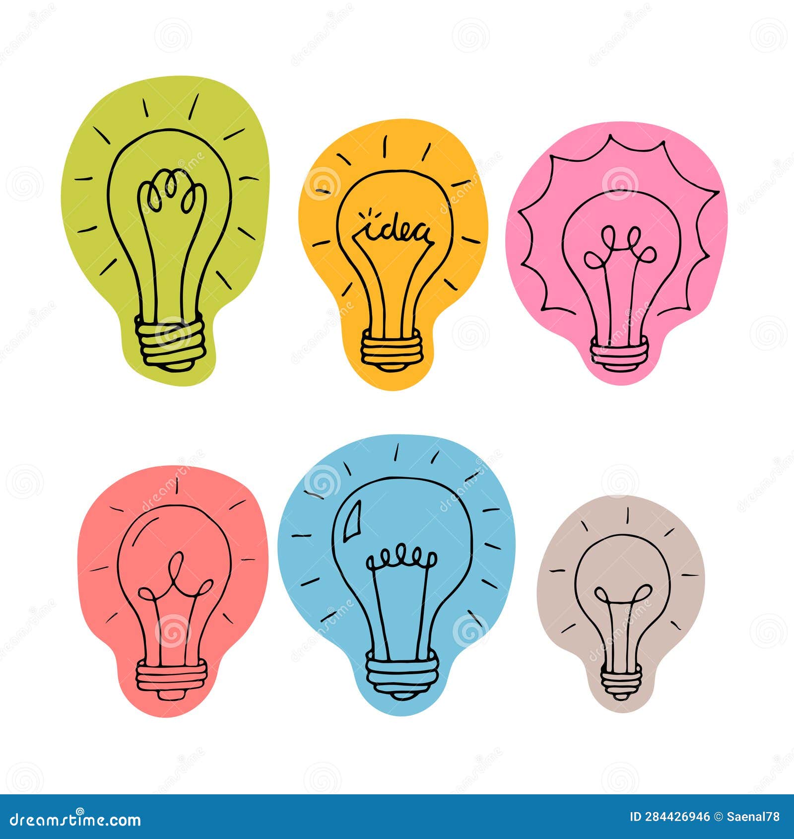 Hand Drawn Light Bulbs. Doodle Light Bulb. Idea Concept Stock Vector ...