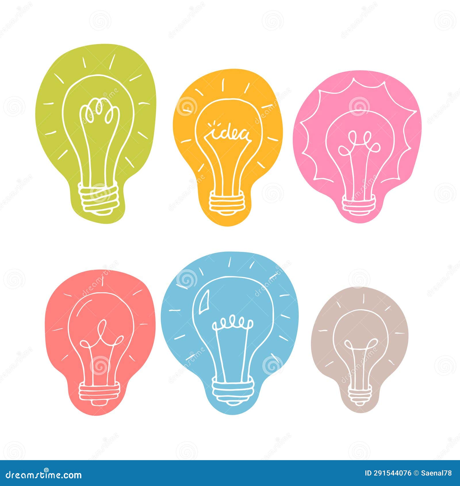 Hand Drawn Light Bulbs. Doodle Light Bulb. Idea Concept Stock ...