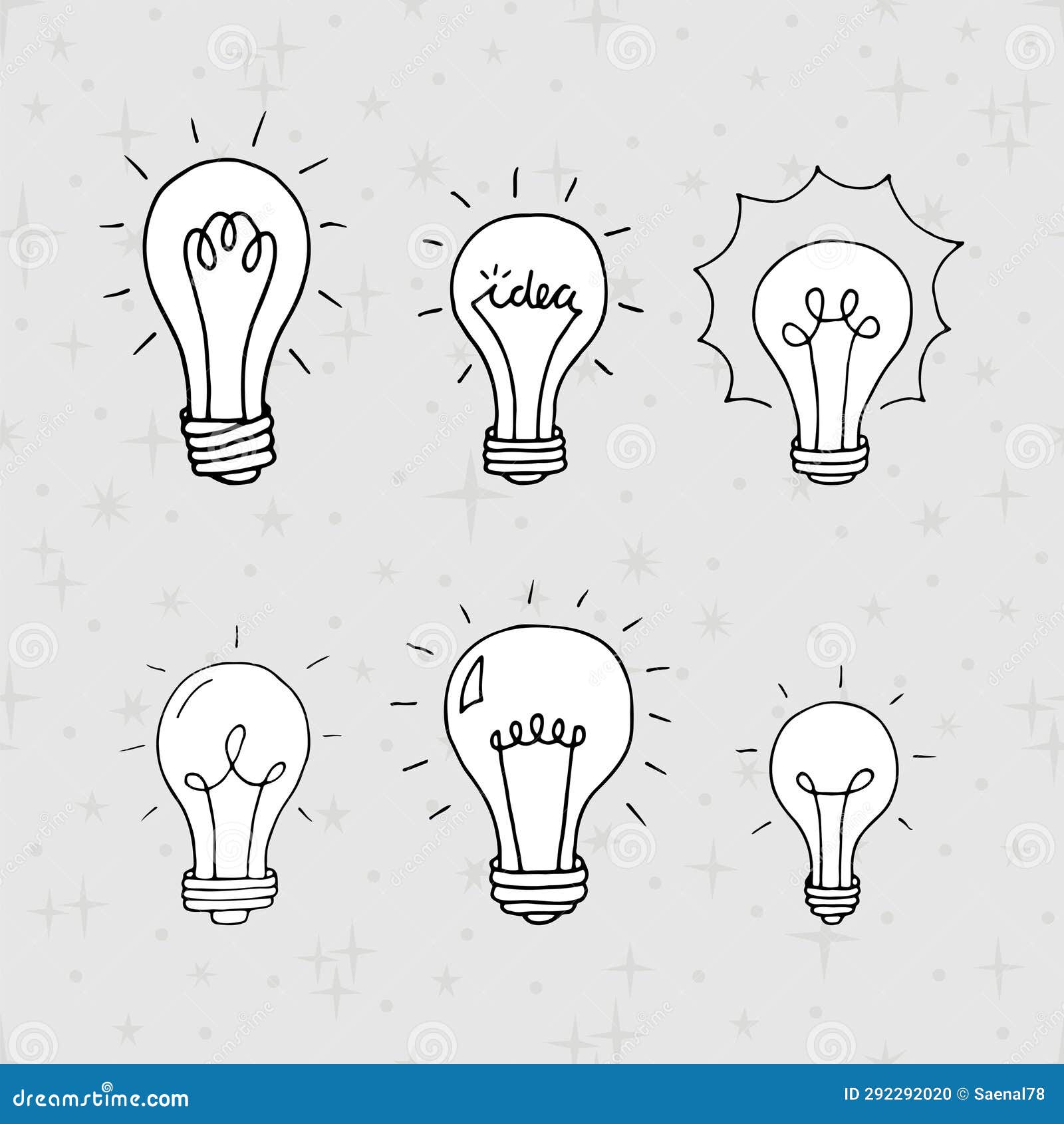 Hand Drawn Light Bulbs. Doodle Light Bulb. Idea Concept Stock ...
