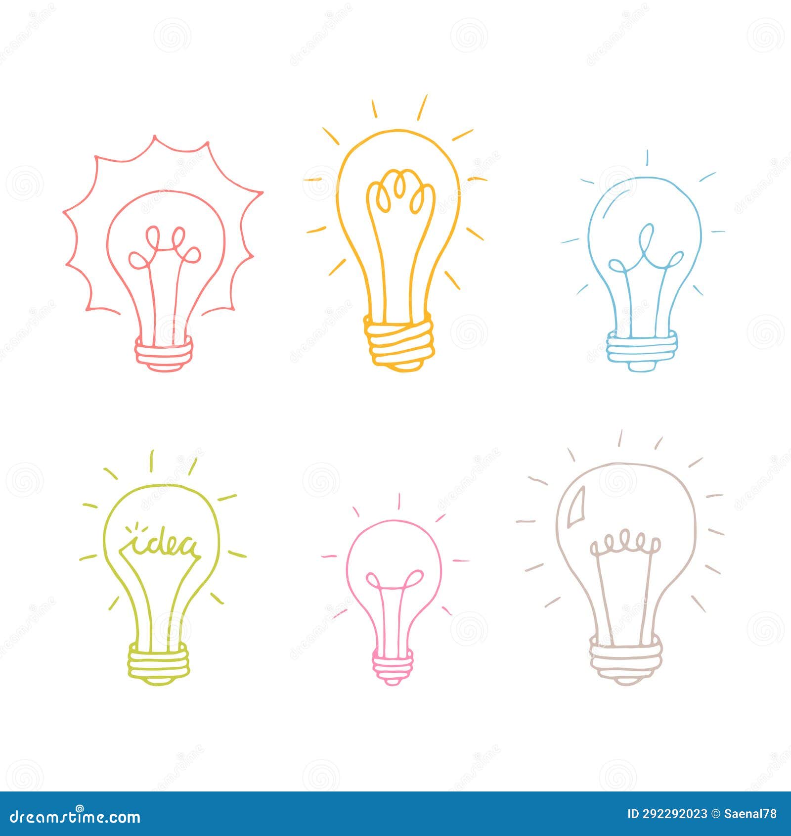 Hand Drawn Light Bulbs. Doodle Light Bulb. Idea Concept Stock ...