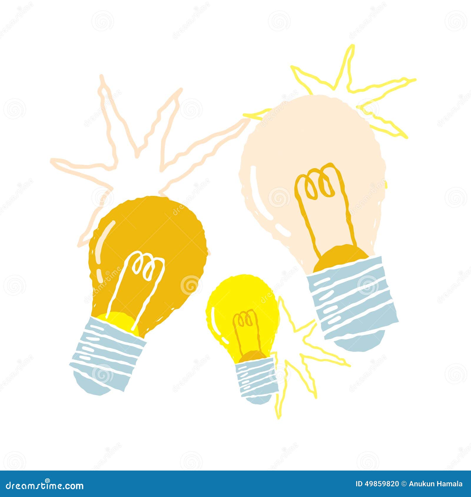 Hand-drawn Light Bulbs, Symbol of Ideas Stock Vector - Illustration of ...