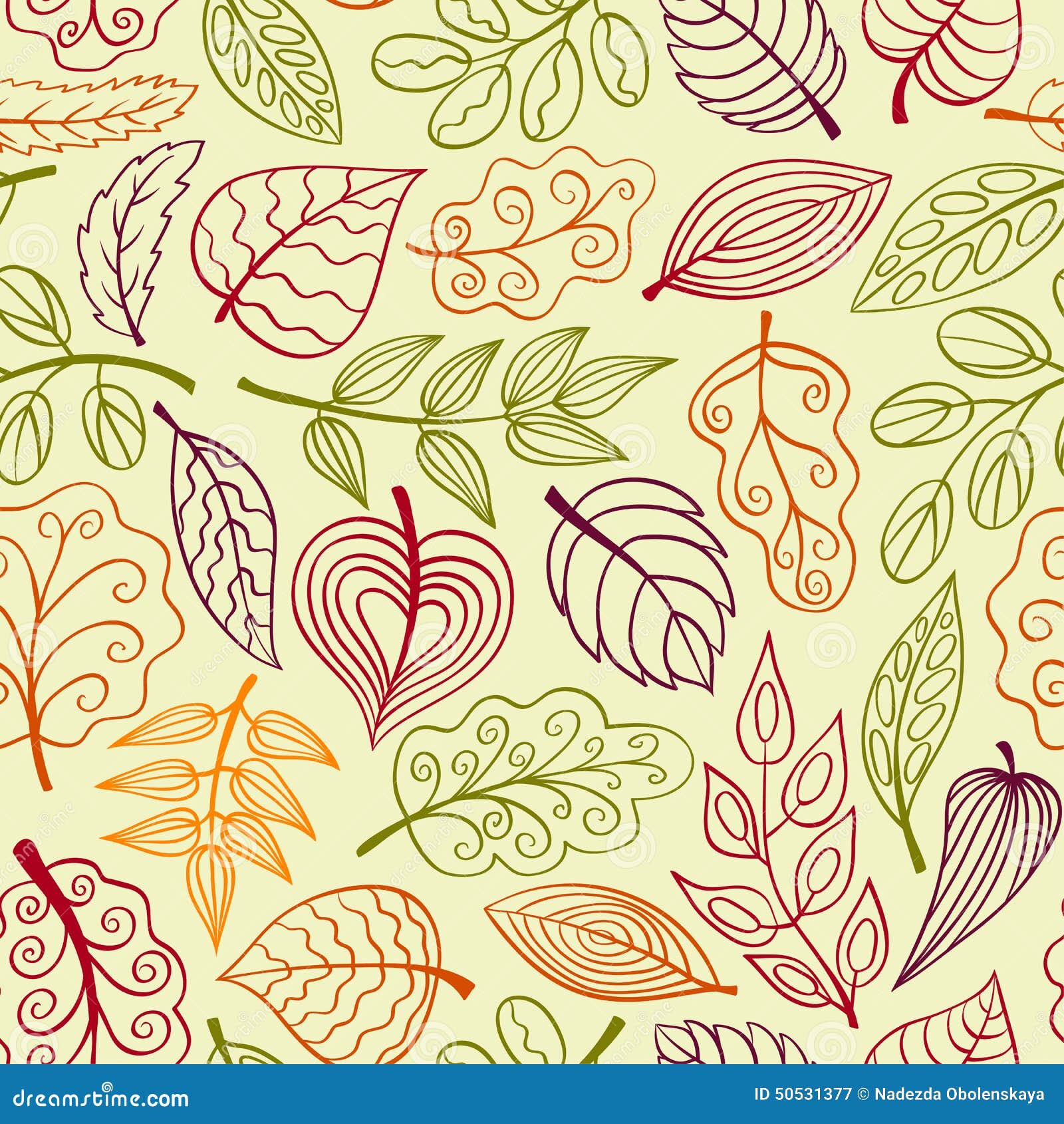 Hand-drawn Light Seamless Pattern with Leaves Stock Vector ...