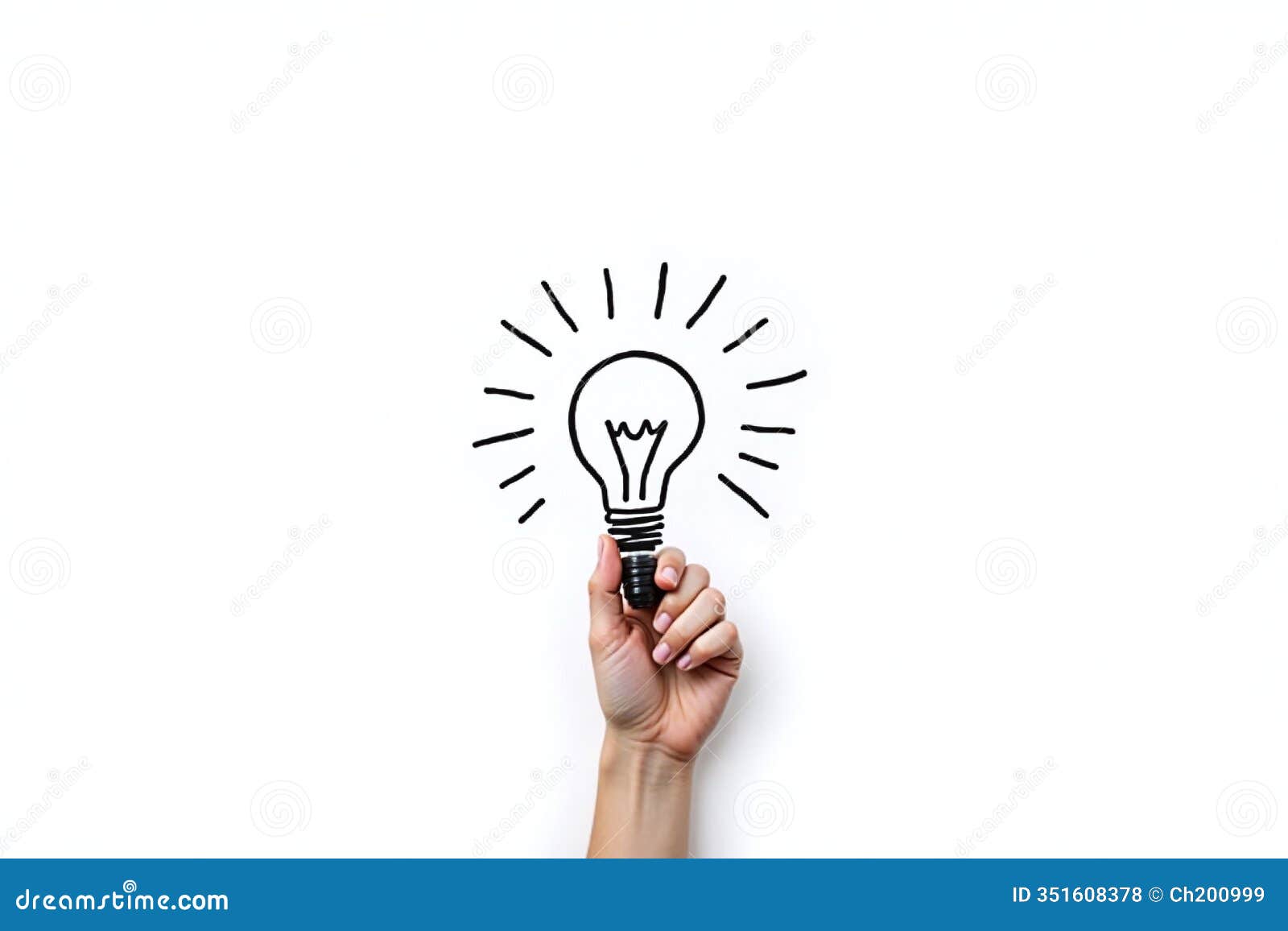 Hand-drawn Lightbulb with Radiating Lines on White Background Stock ...
