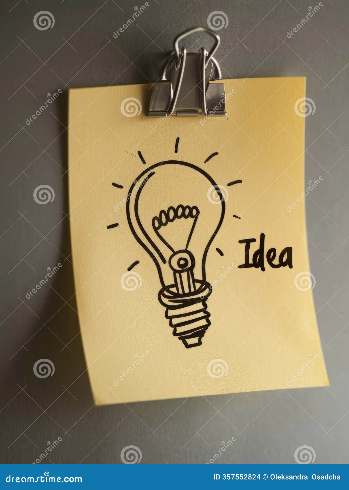 Hand-drawn Lightbulb on a Sticky Note with the Word Idea . Stock Photo ...