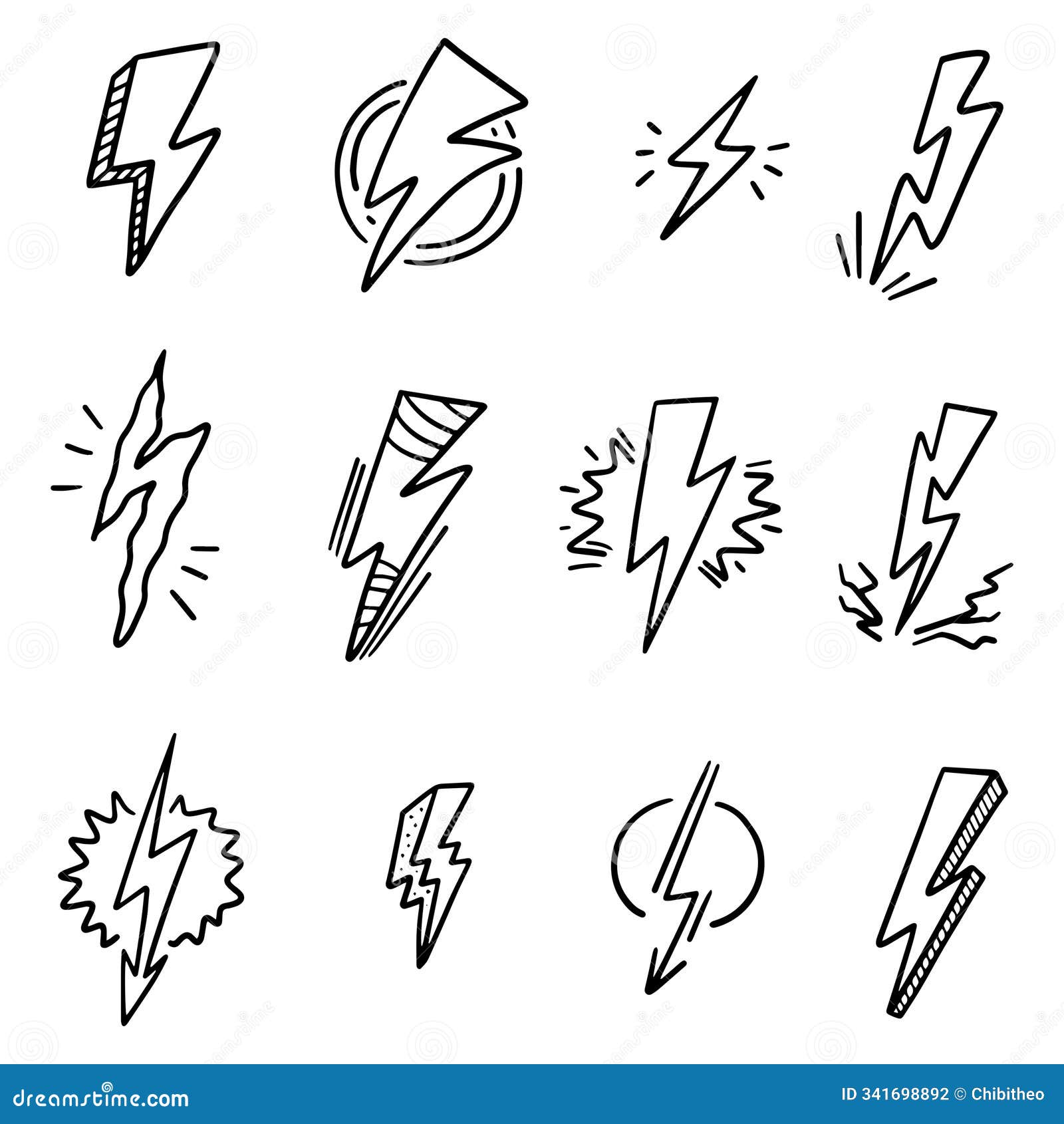 Hand Drawn Lightning in Abstract Doodle Line Style Stock Illustration ...