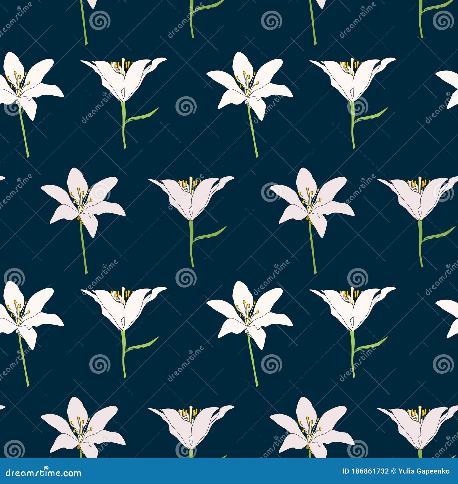 Hand Drawn Lilly Flower Seamless Pattern Background. Vector ...