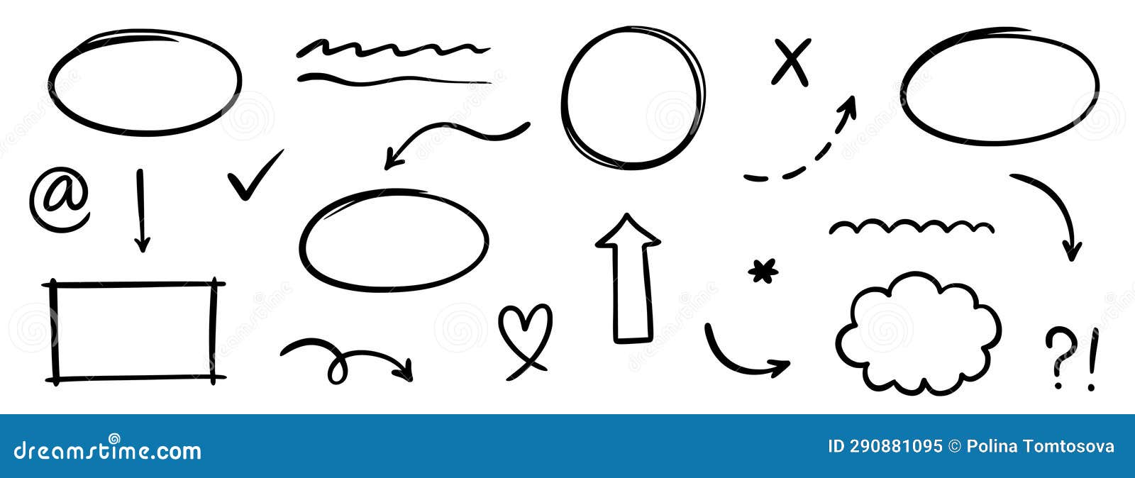 Hand Drawn Line Arrow, Sketch Underline, Round Frame Element Set ...