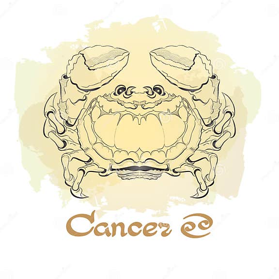 Hand Drawn Line Art Of Decorative Zodiac Sign Cancer Stock Vector